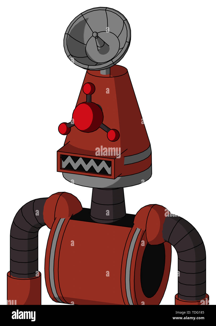 Portrait style red automaton with cone head and square mouth and ...