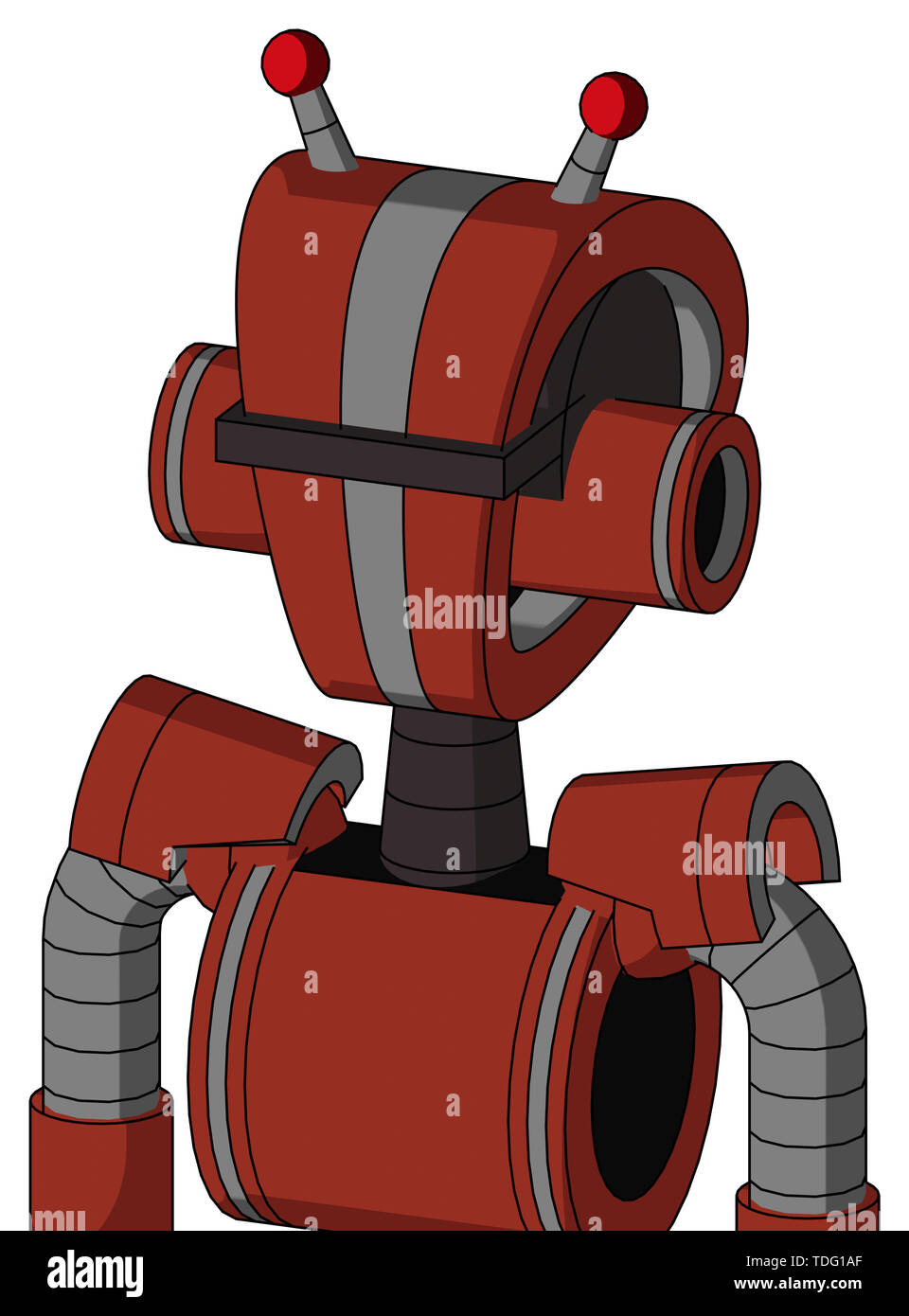 Portrait style red automaton with droid head and black visor cyclops ...