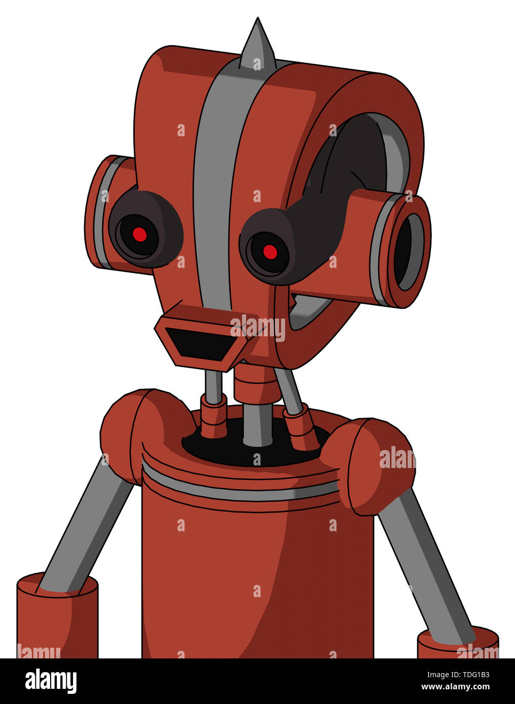 Portrait style red automaton with droid head and happy mouth and black ...
