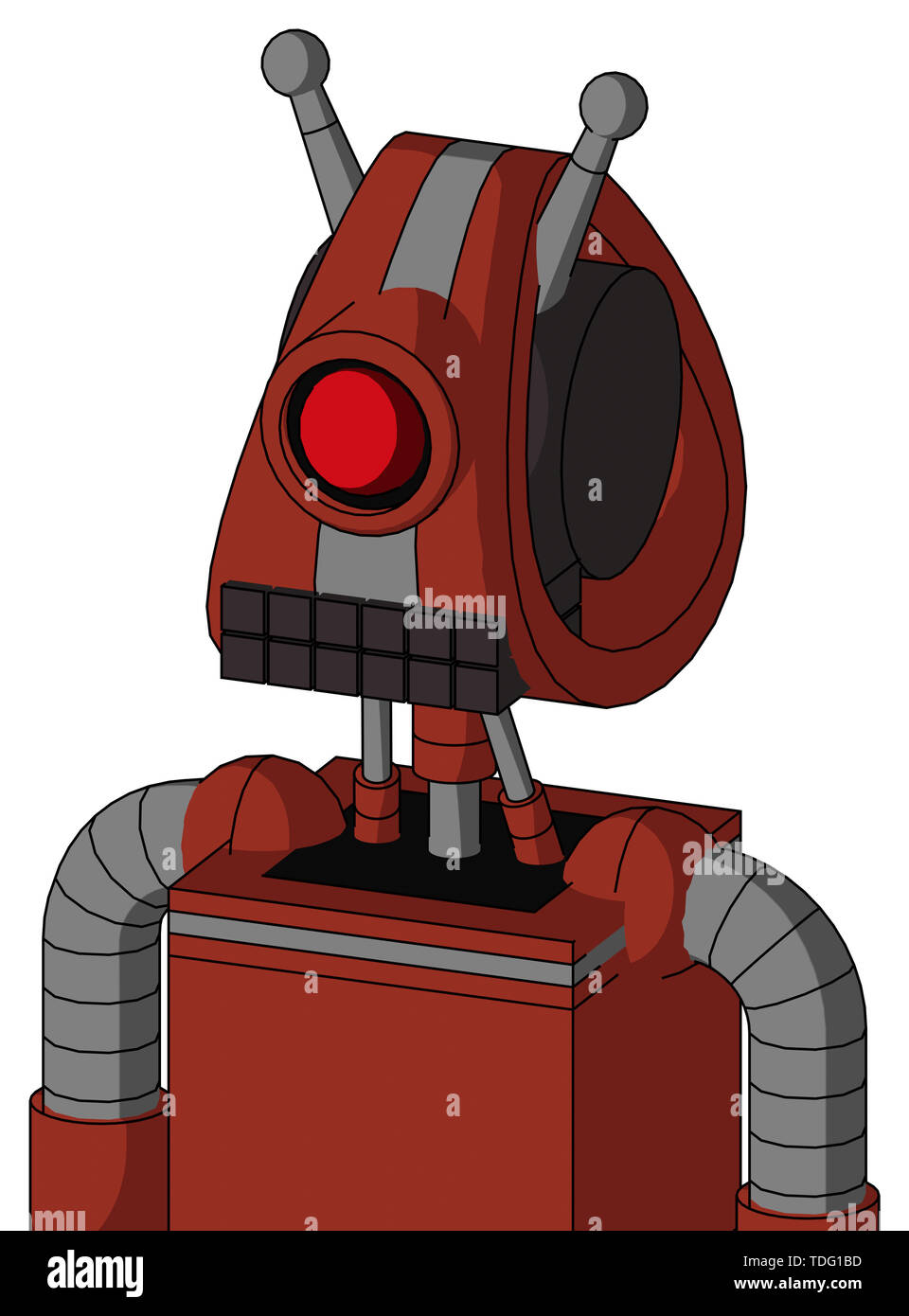 Portrait style red automaton with droid head and keyboard mouth and ...