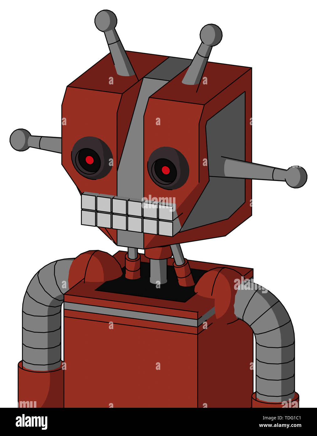 Portrait style red automaton with mechanical head and keyboard mouth ...