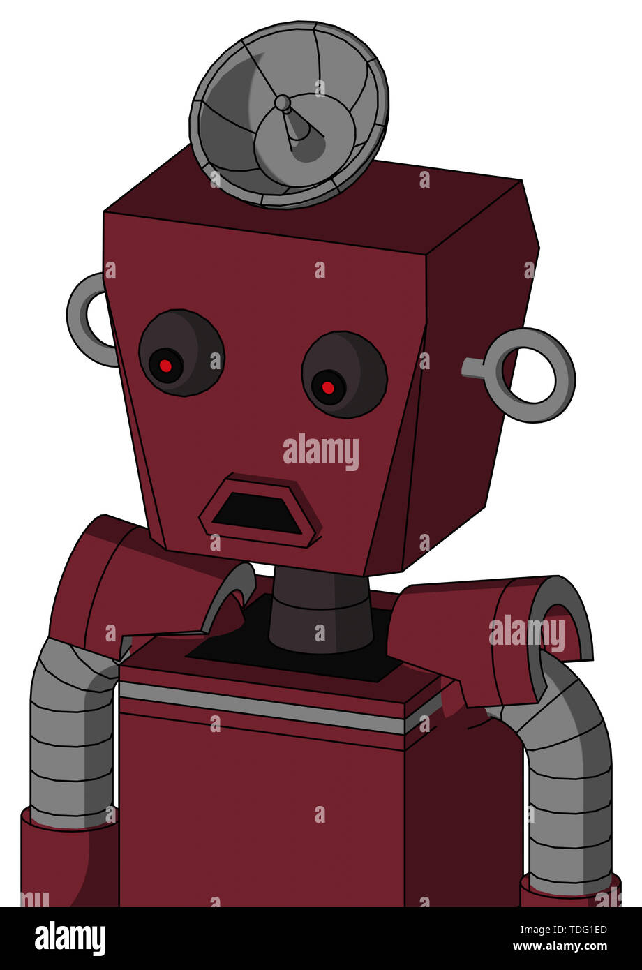 Portrait style red droid with box head and sad mouth and red eyed and ...