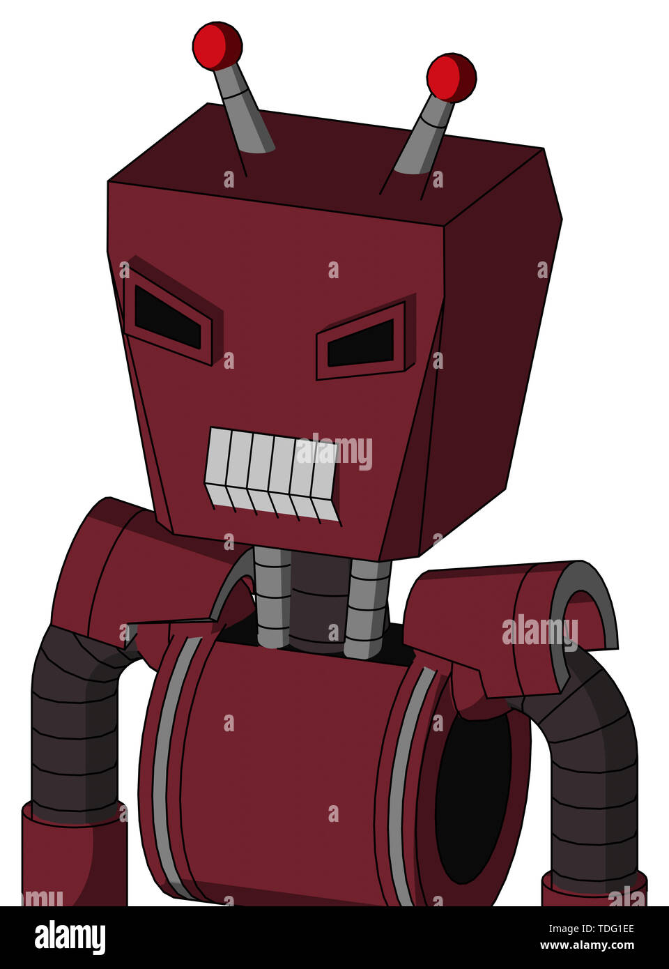 Portrait style red droid with box head and teeth mouth and angry eyes ...