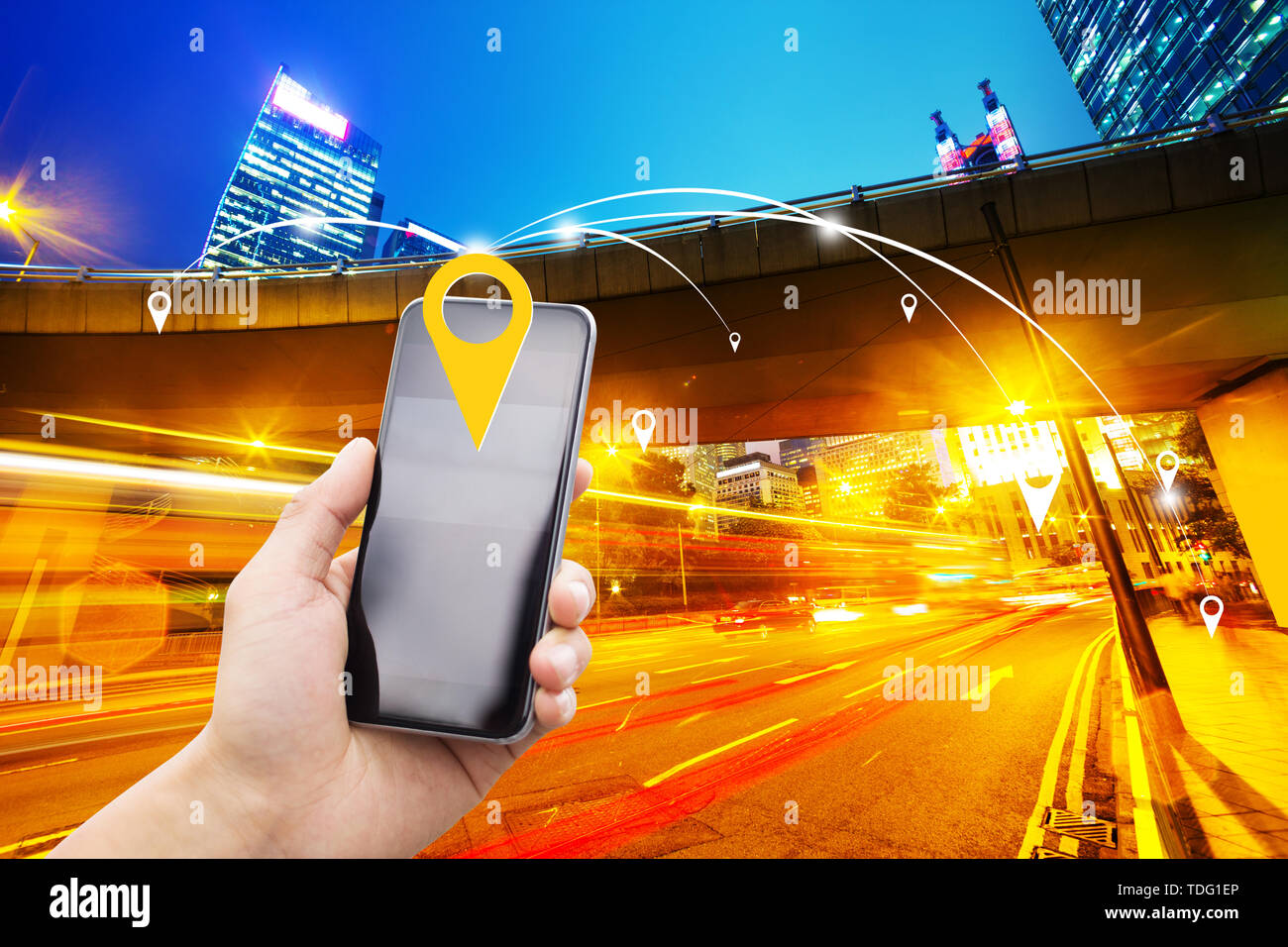mobile phone with traffic on road at night Stock Photo - Alamy