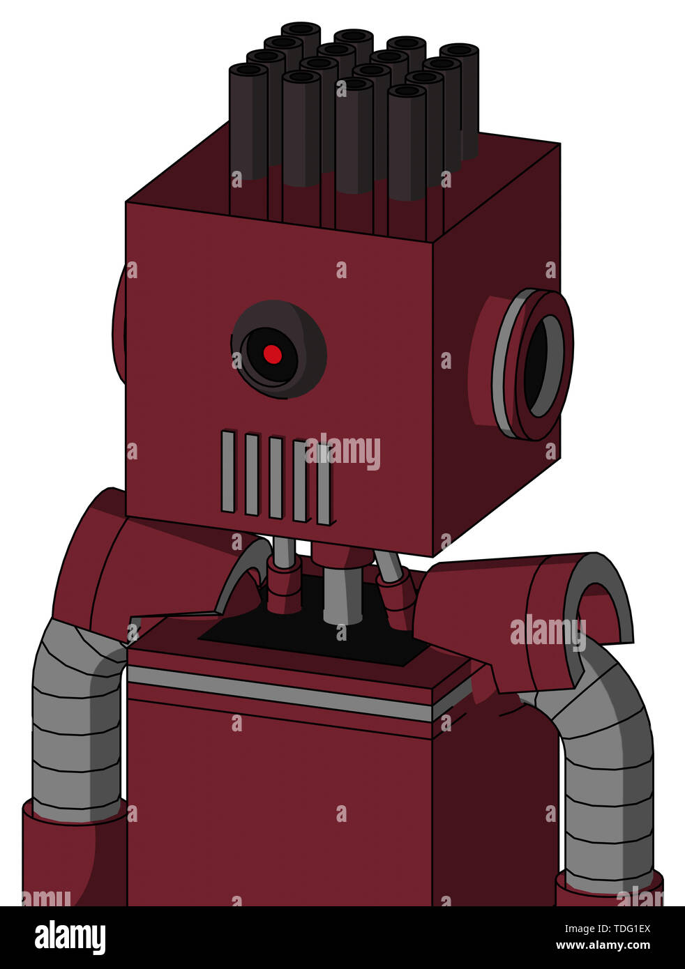Portrait style red droid with box head and vent mouth and black cyclops ...
