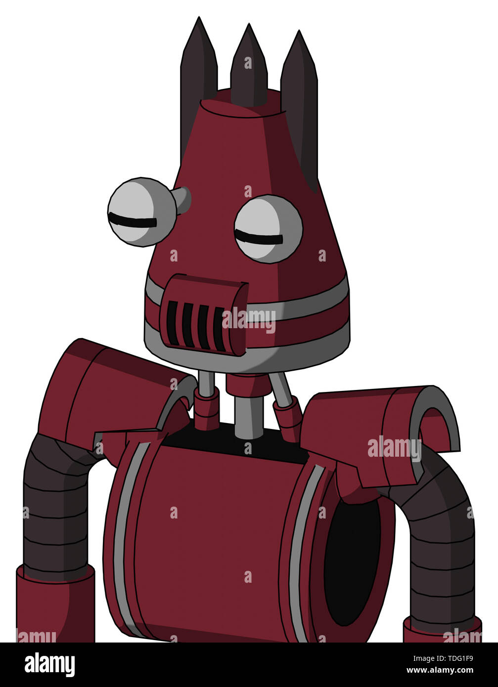 Portrait style red droid with cone head and speakers mouth and two eyes ...