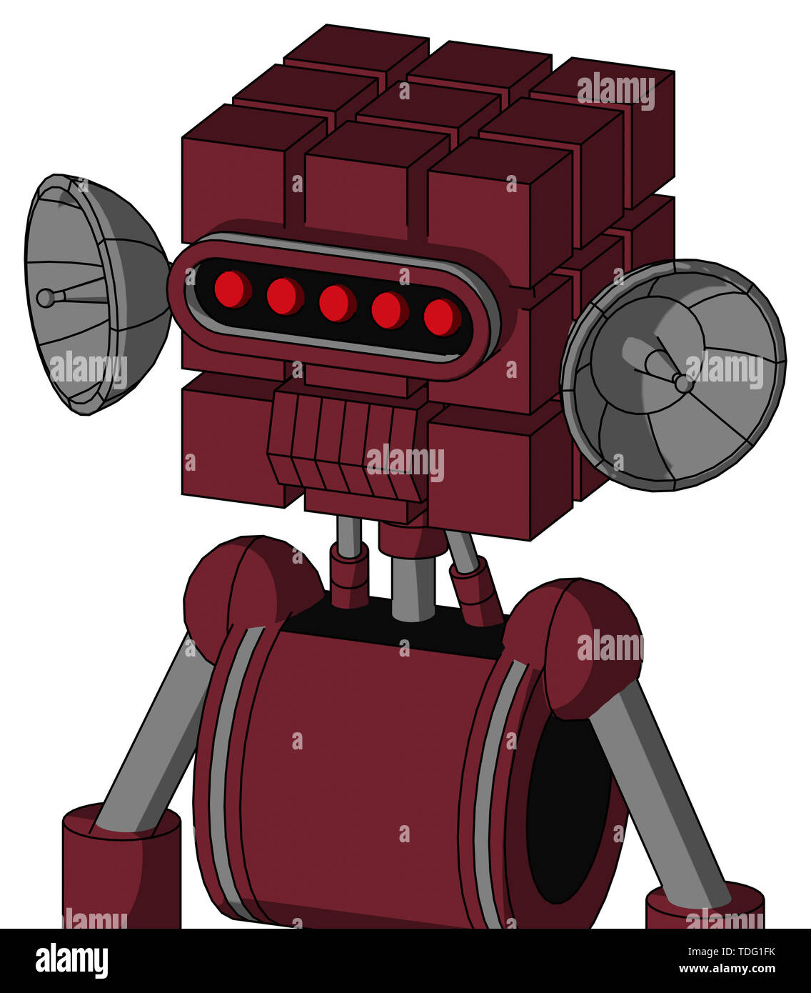 Portrait style red droid with cube head and toothy mouth and visor eye ...