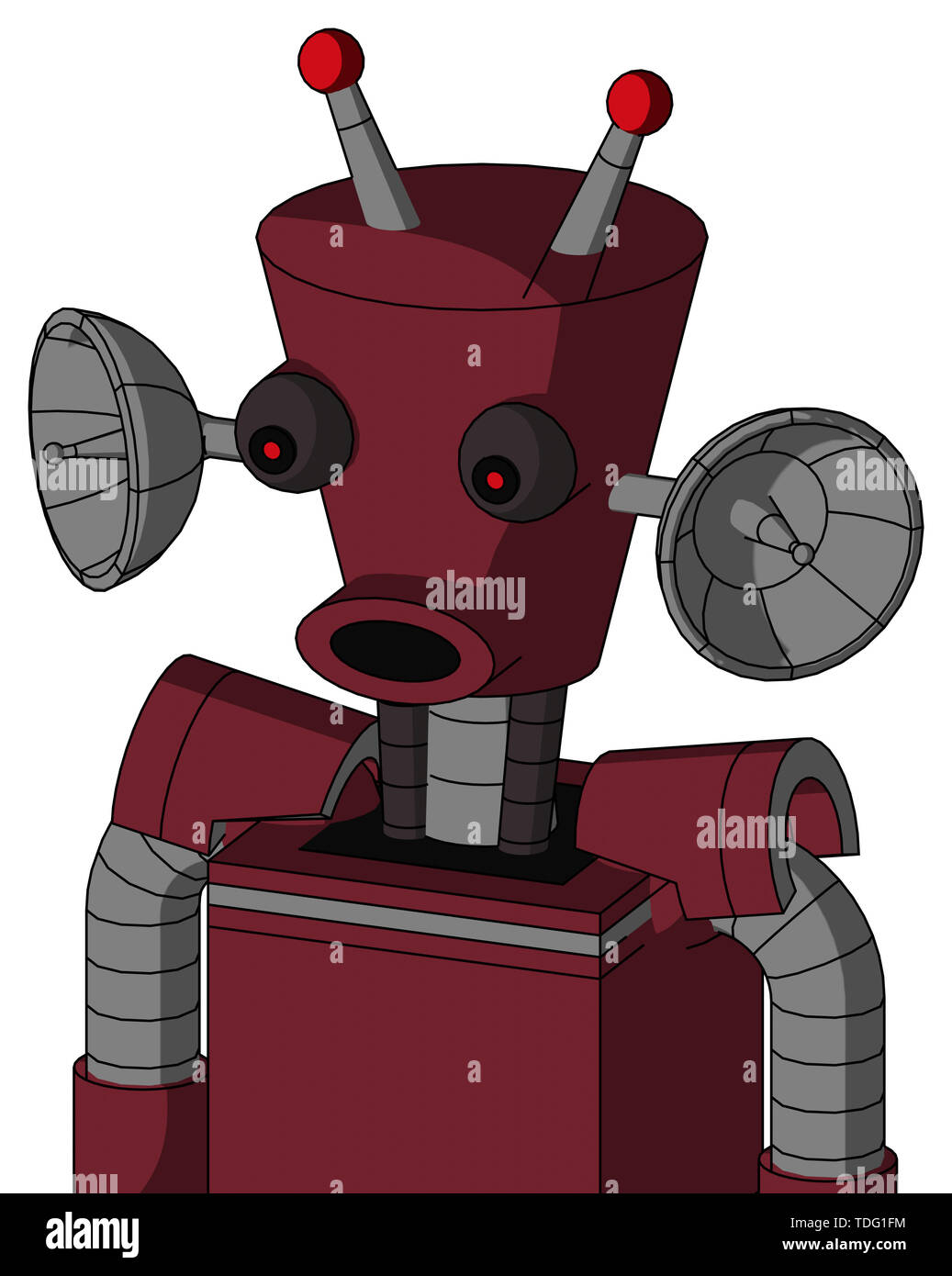 Portrait style red droid with cylinder-conic head and round mouth and ...