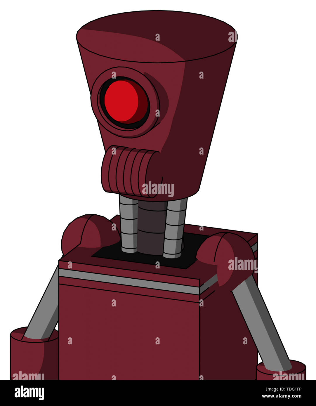 Portrait style red droid with cylinder-conic head and speakers mouth ...