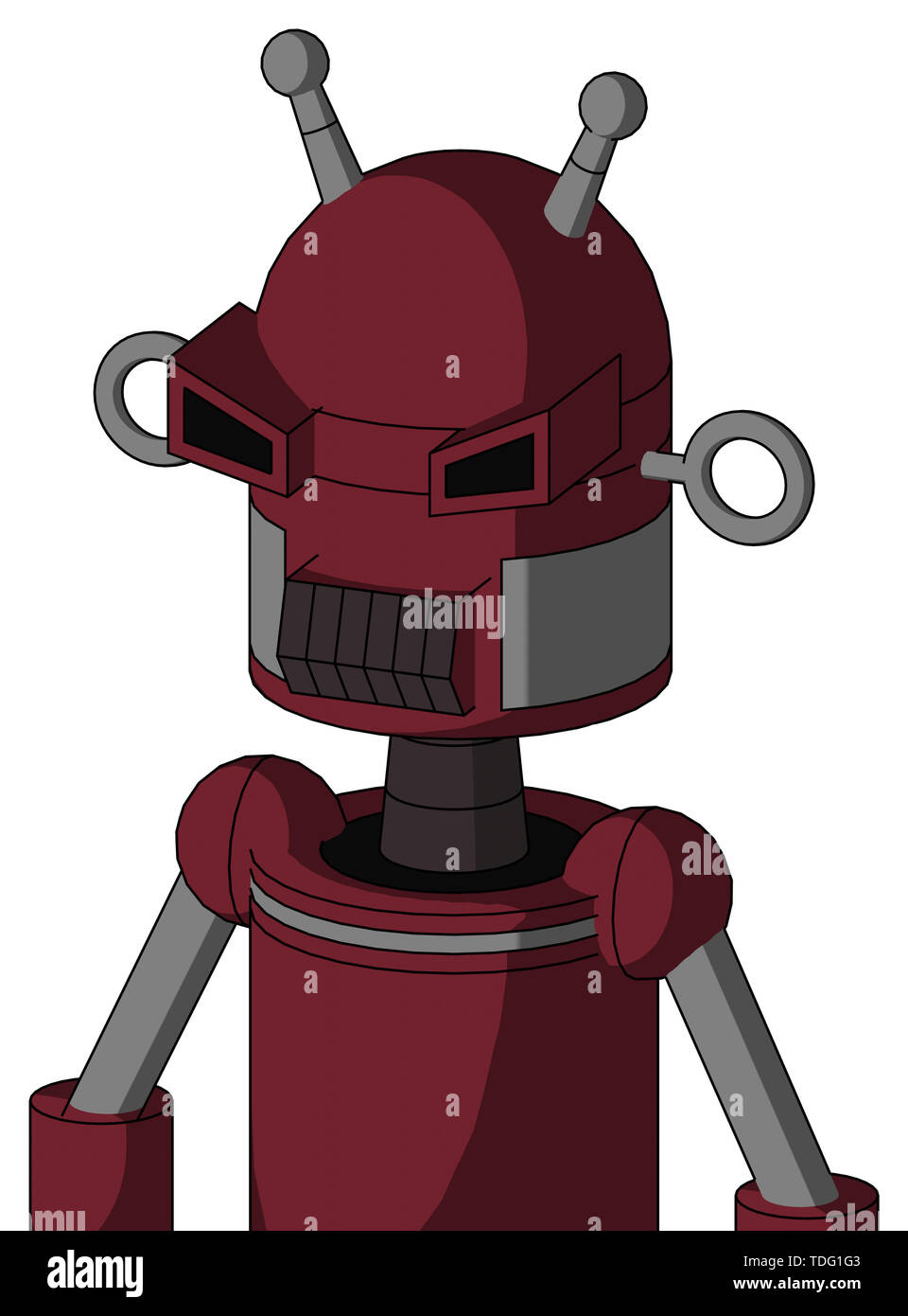 Portrait style red droid with dome head and dark tooth mouth and angry ...