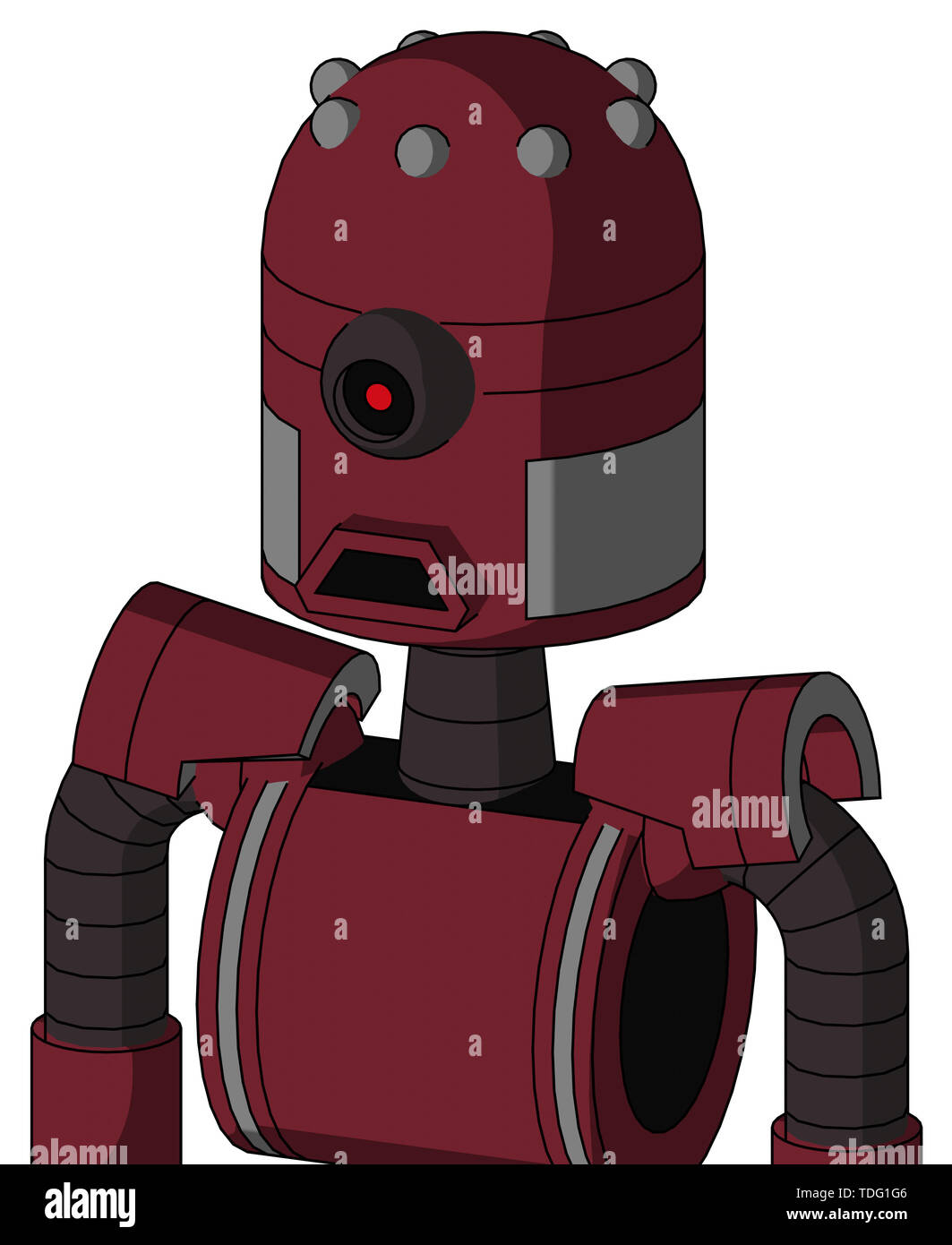 Portrait style red droid with dome head and sad mouth and black cyclops ...