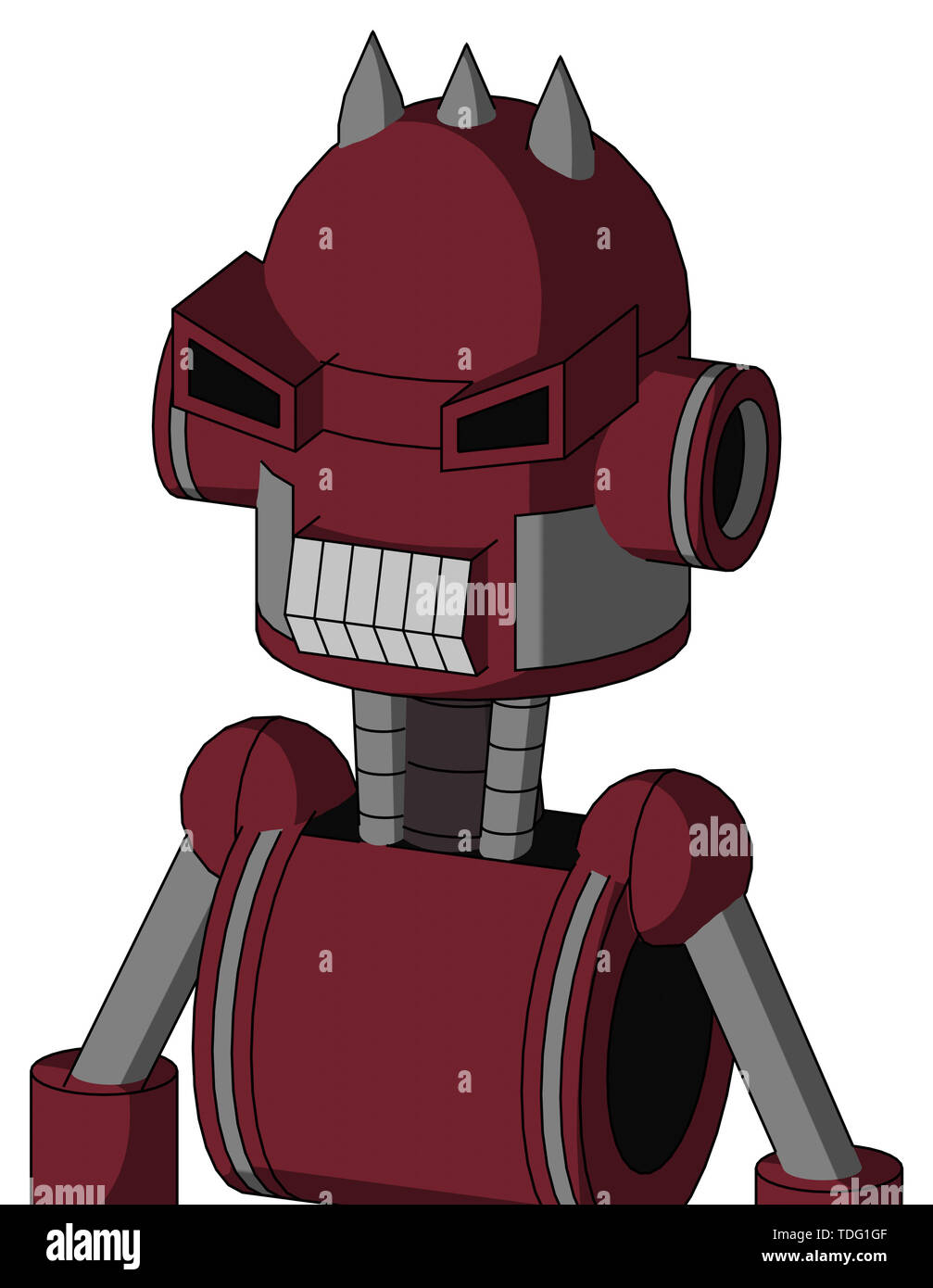 Portrait style red droid with dome head and teeth mouth and angry eyes ...