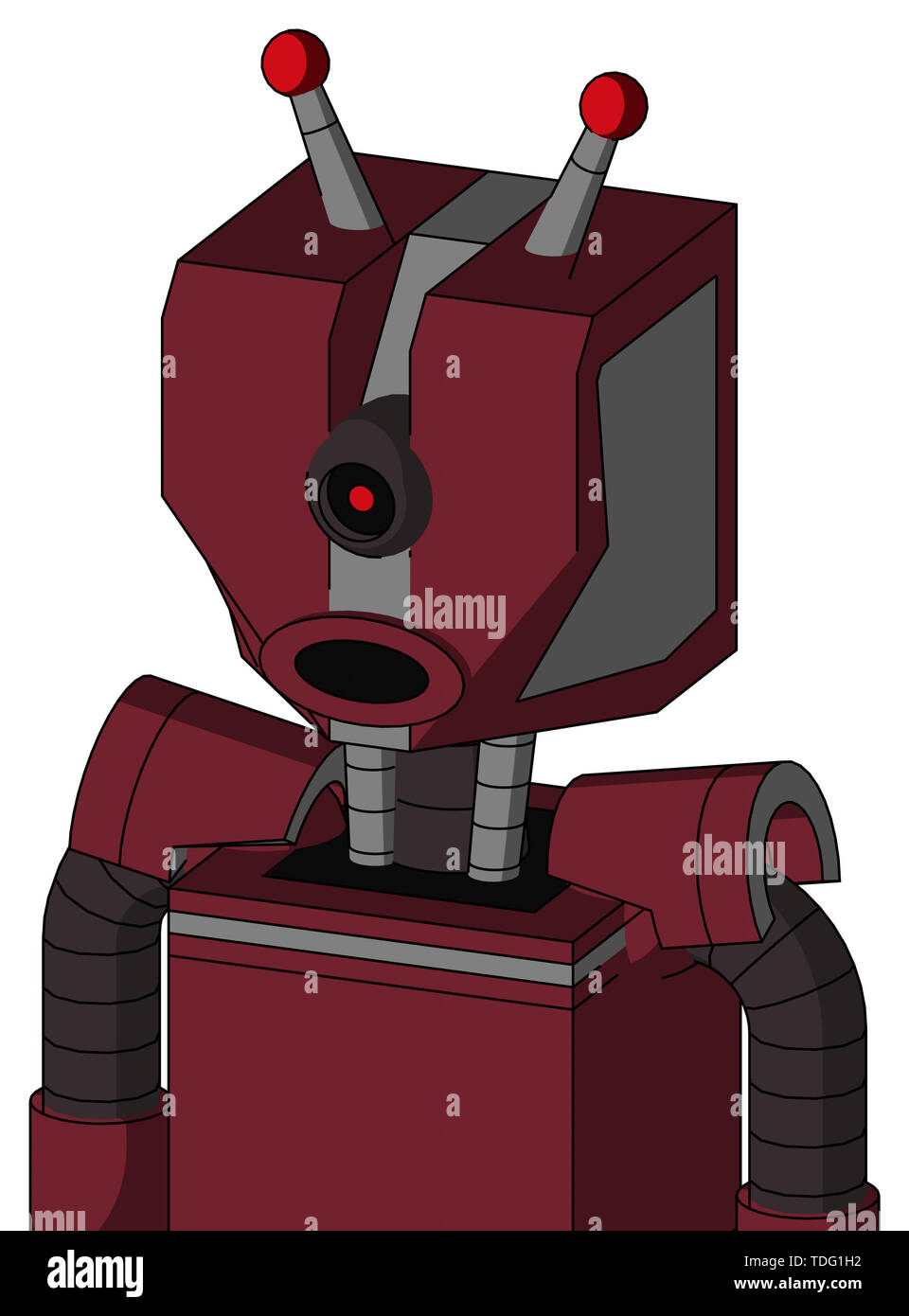 Portrait style red droid with mechanical head and round mouth and black ...