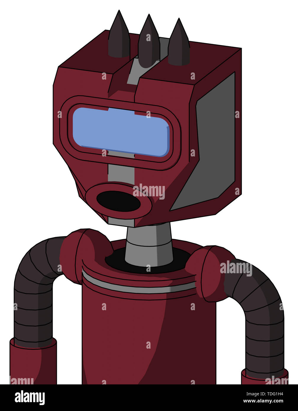 Portrait style red droid with mechanical head and round mouth and large ...