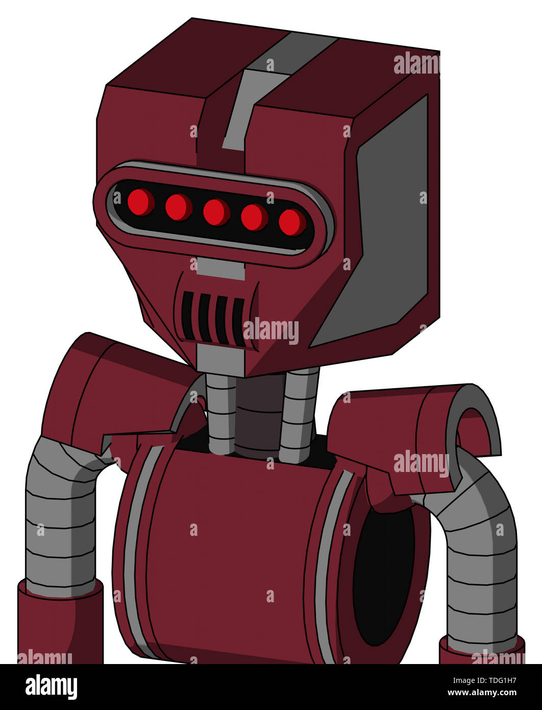 Portrait style red droid with mechanical head and speakers mouth and ...