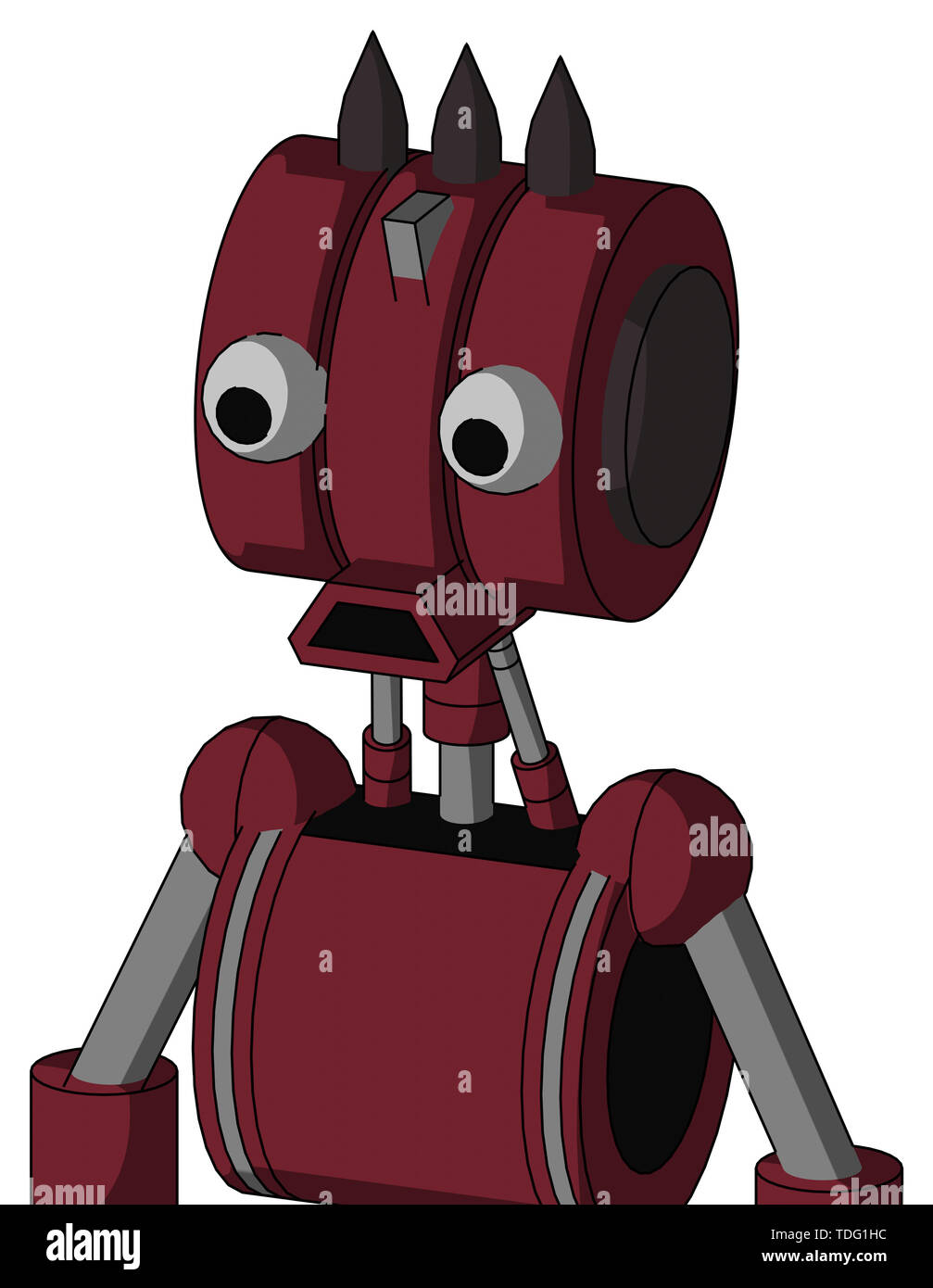Portrait style red droid with multi-toroid head and sad mouth and two ...