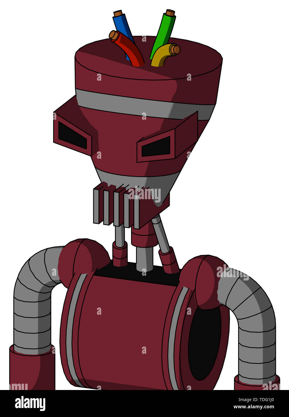 Portrait style red droid with vase head and vent mouth and angry eyes ...