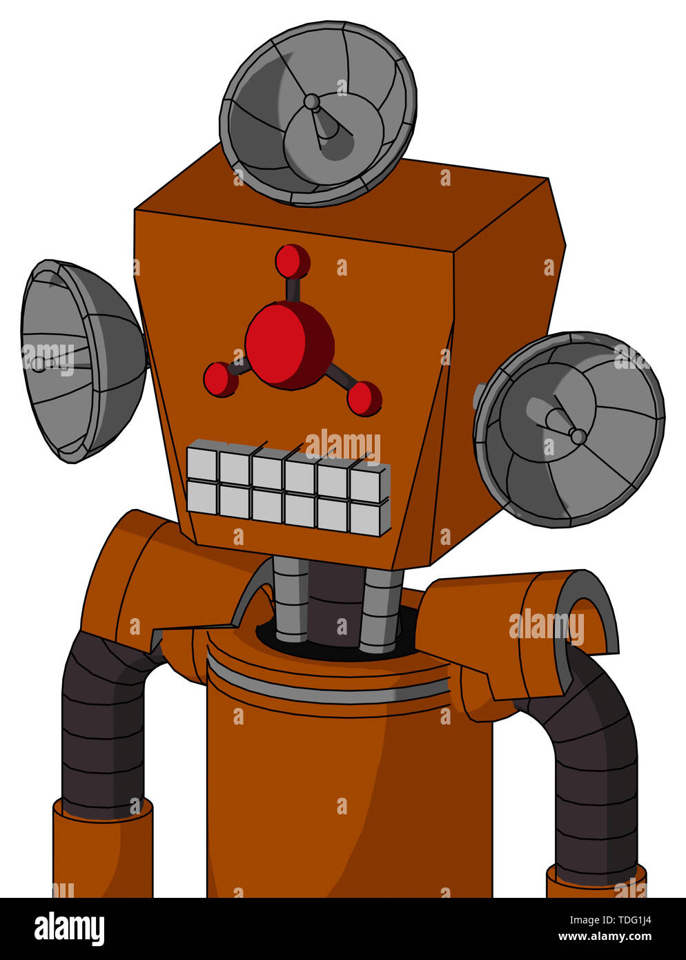 Portrait style redish-orange mech with box head and keyboard mouth and ...