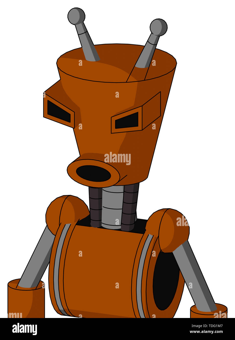 Portrait style redish-orange mech with cylinder-conic head and round ...