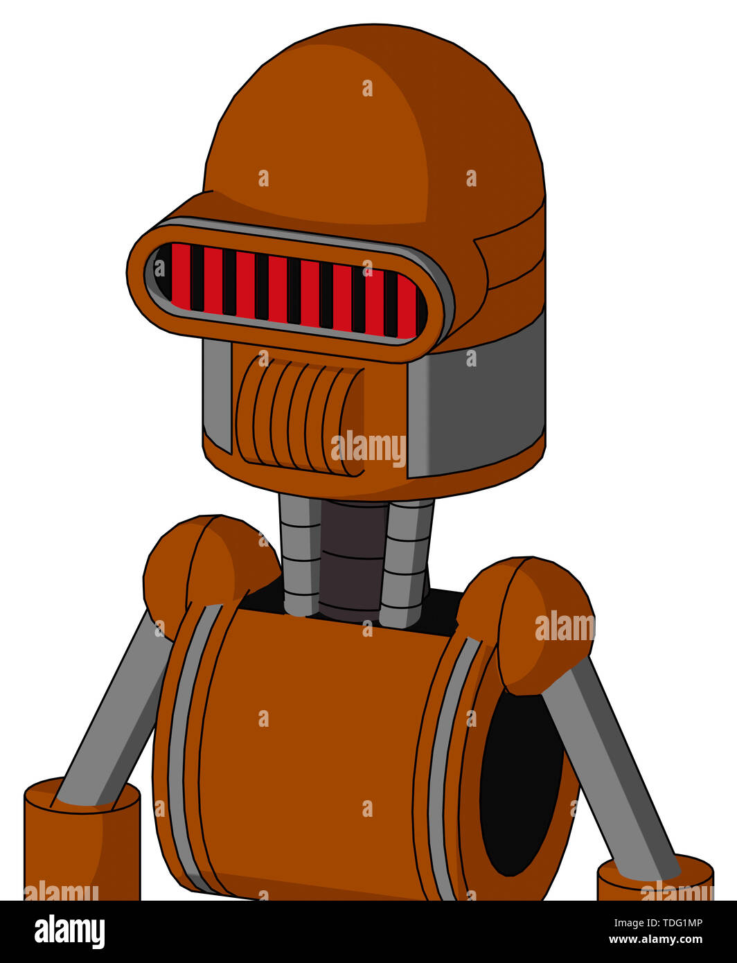 Portrait style redish-orange mech with dome head and speakers mouth and ...