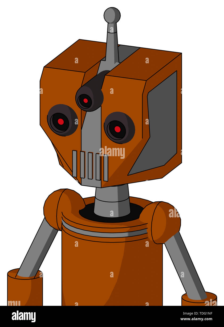 Portrait style redish-orange mech with mechanical head and vent mouth ...
