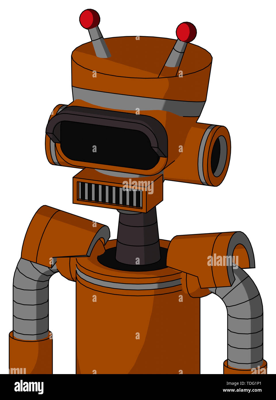 Portrait style redish-orange mech with vase head and square mouth and ...