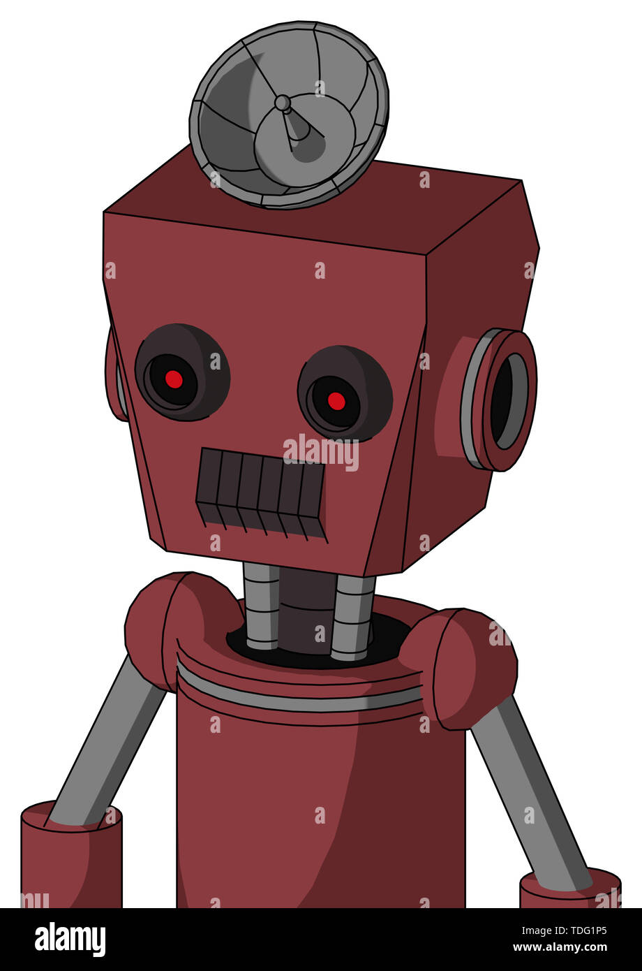 Portrait style red mech with box head and dark tooth mouth and black ...