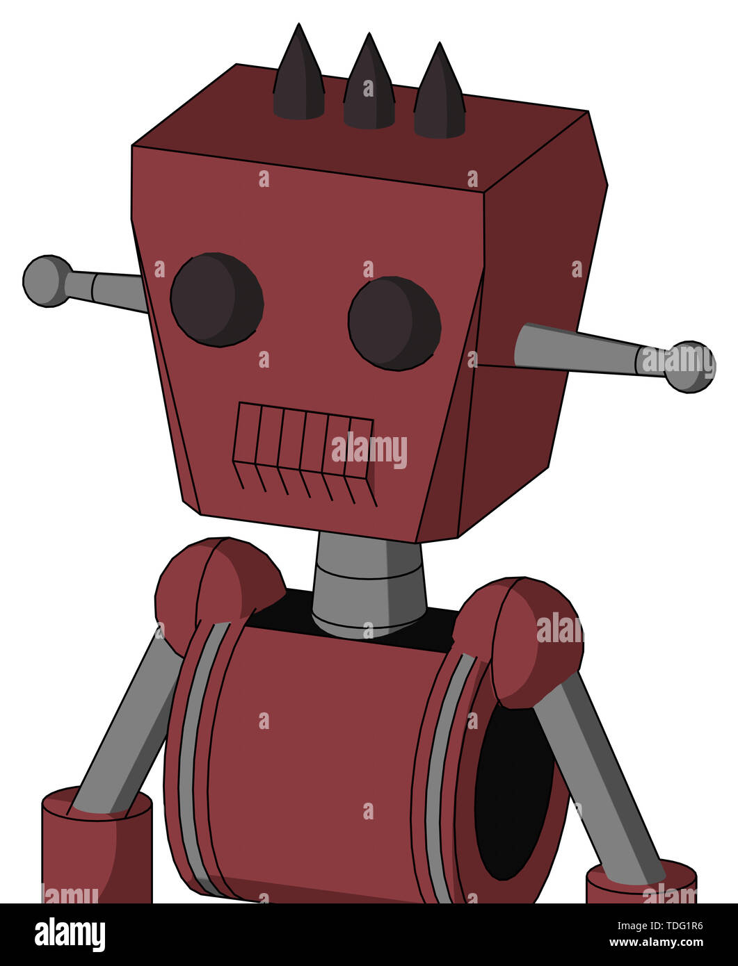 Portrait style red mech with box head and toothy mouth and two eyes and ...