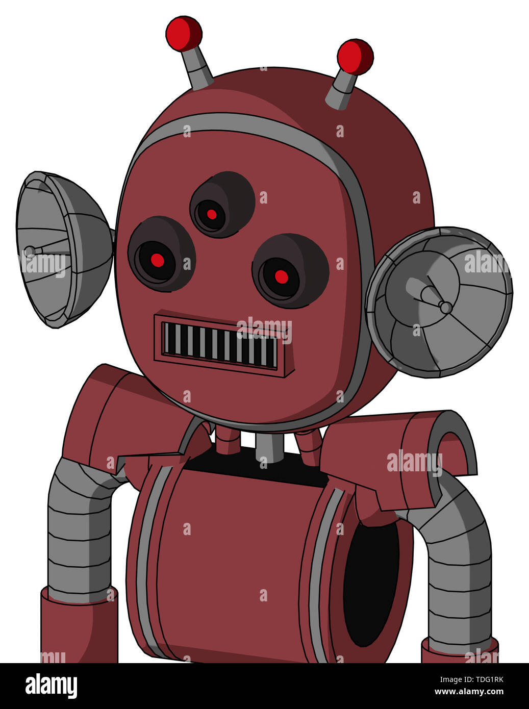 Portrait style red mech with bubble head and square mouth and three ...