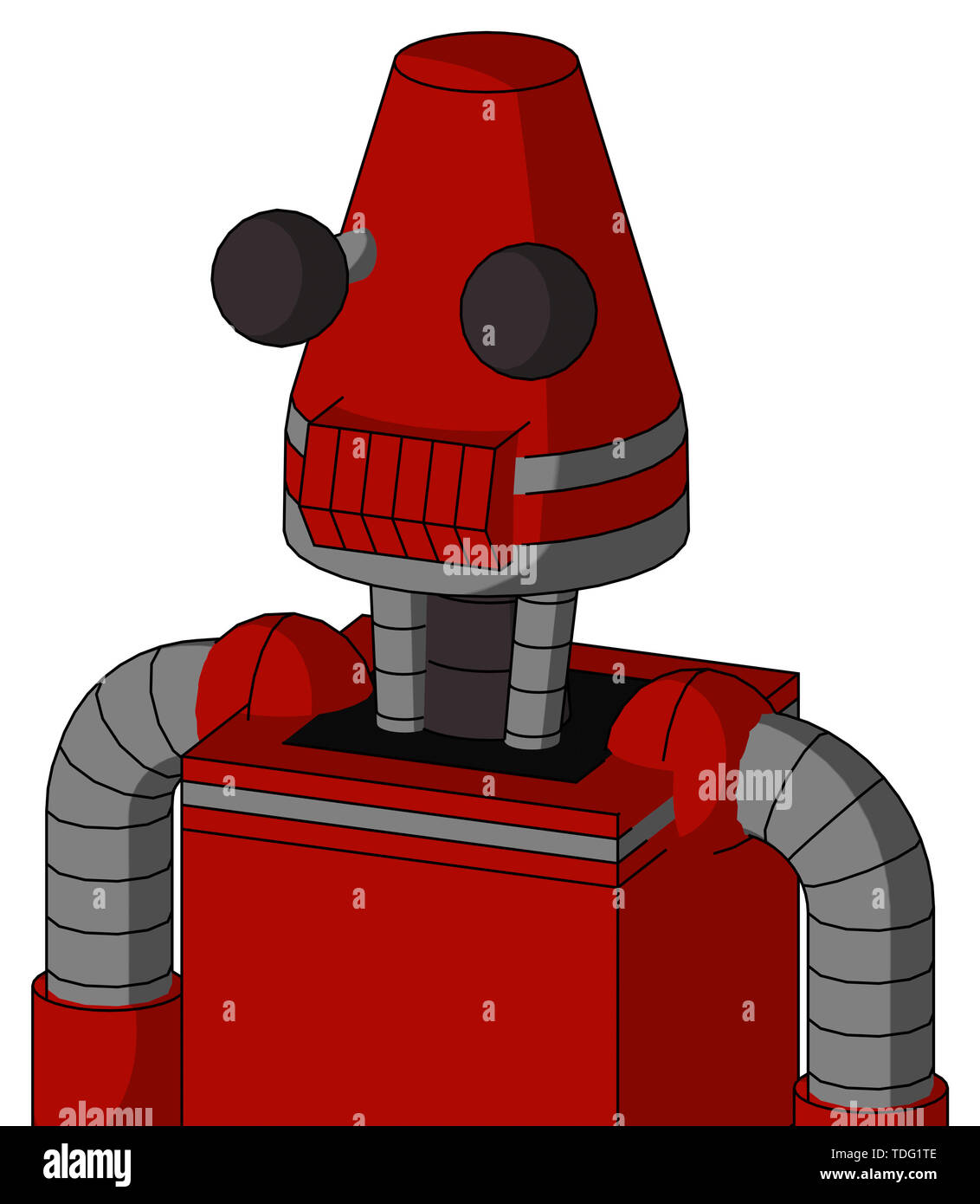 Portrait style red mech with cone head and toothy mouth and two eyes ...