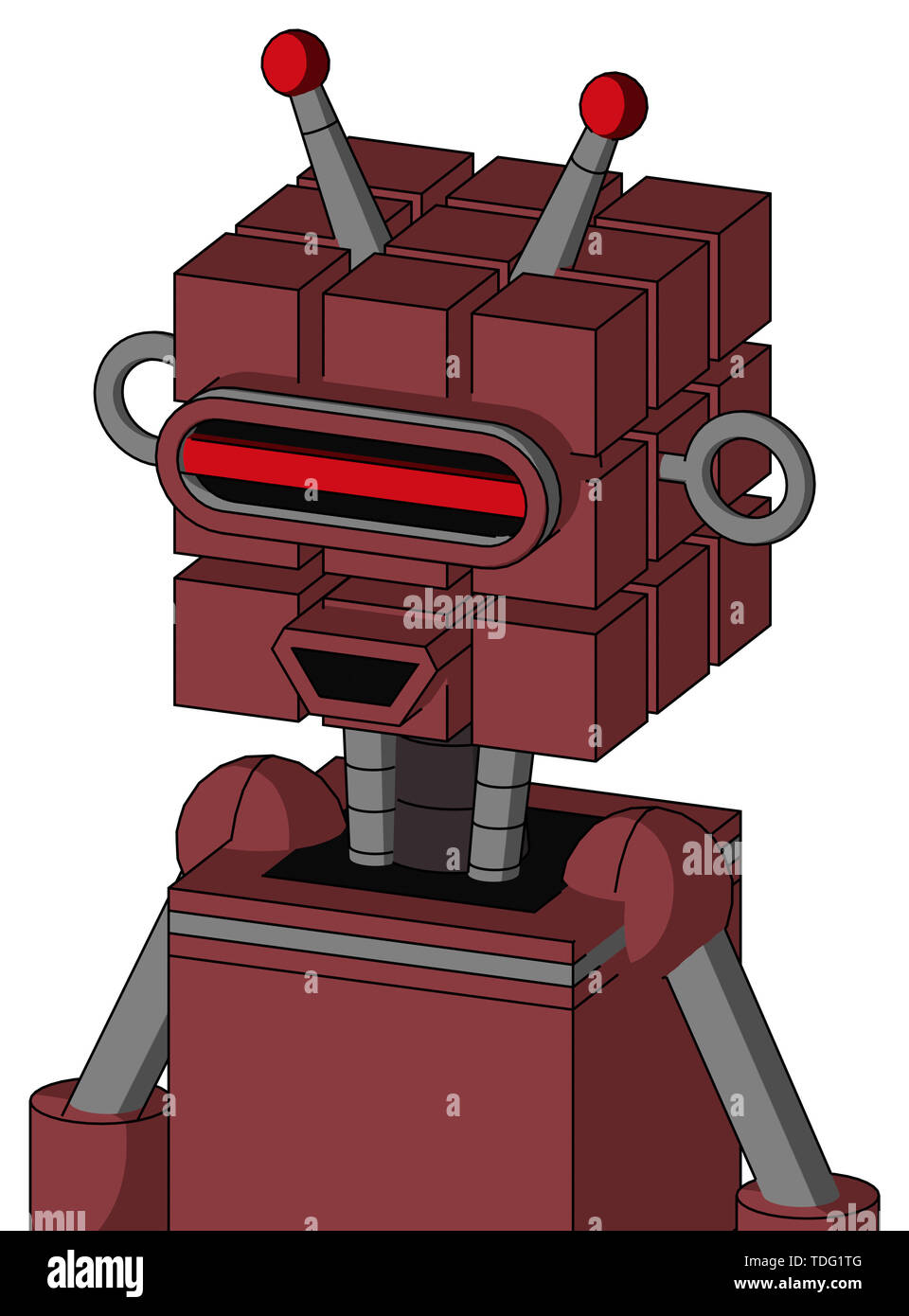 Portrait style red mech with cube head and happy mouth and visor eye ...