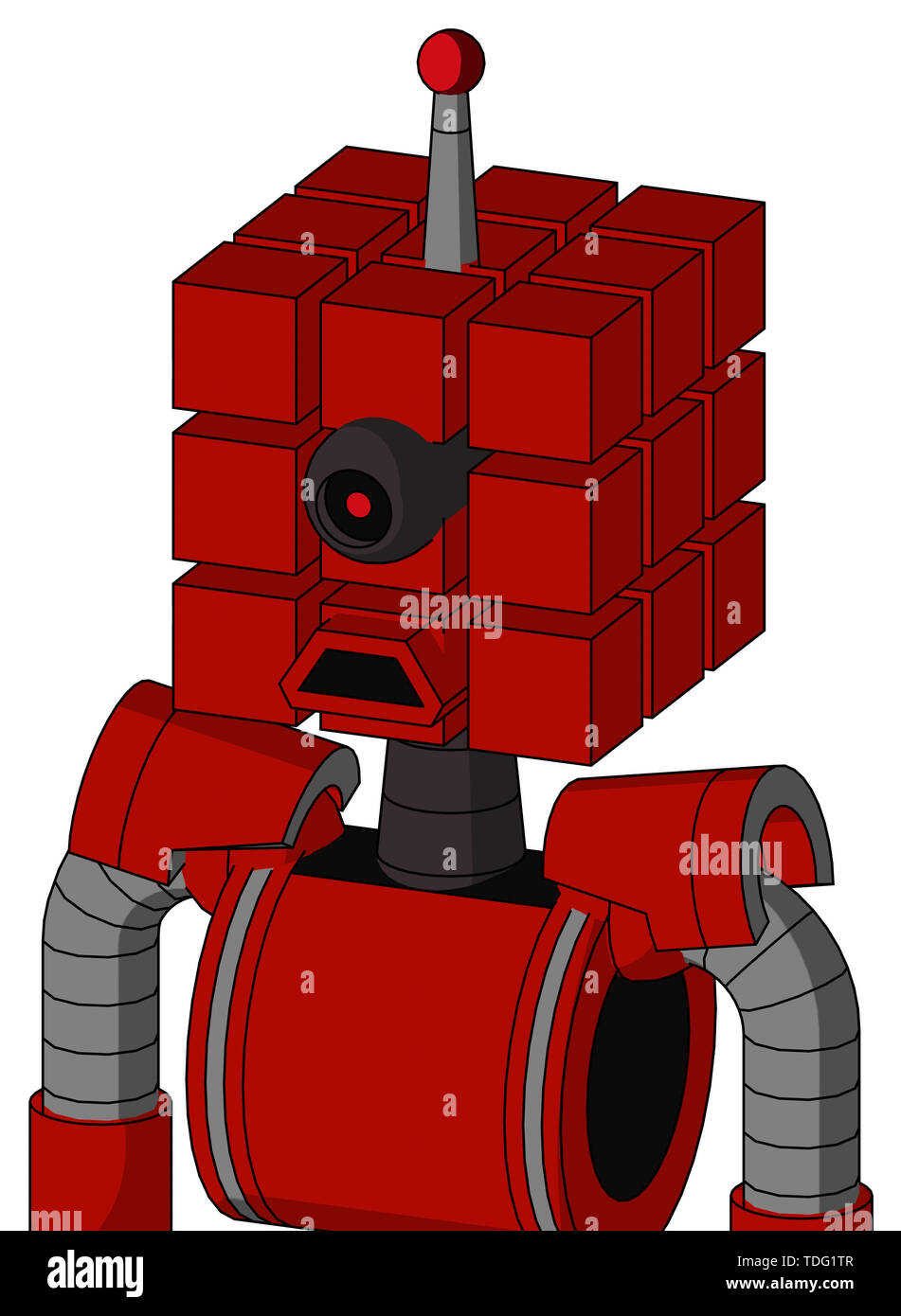 Portrait style red mech with cube head and sad mouth and black cyclops ...