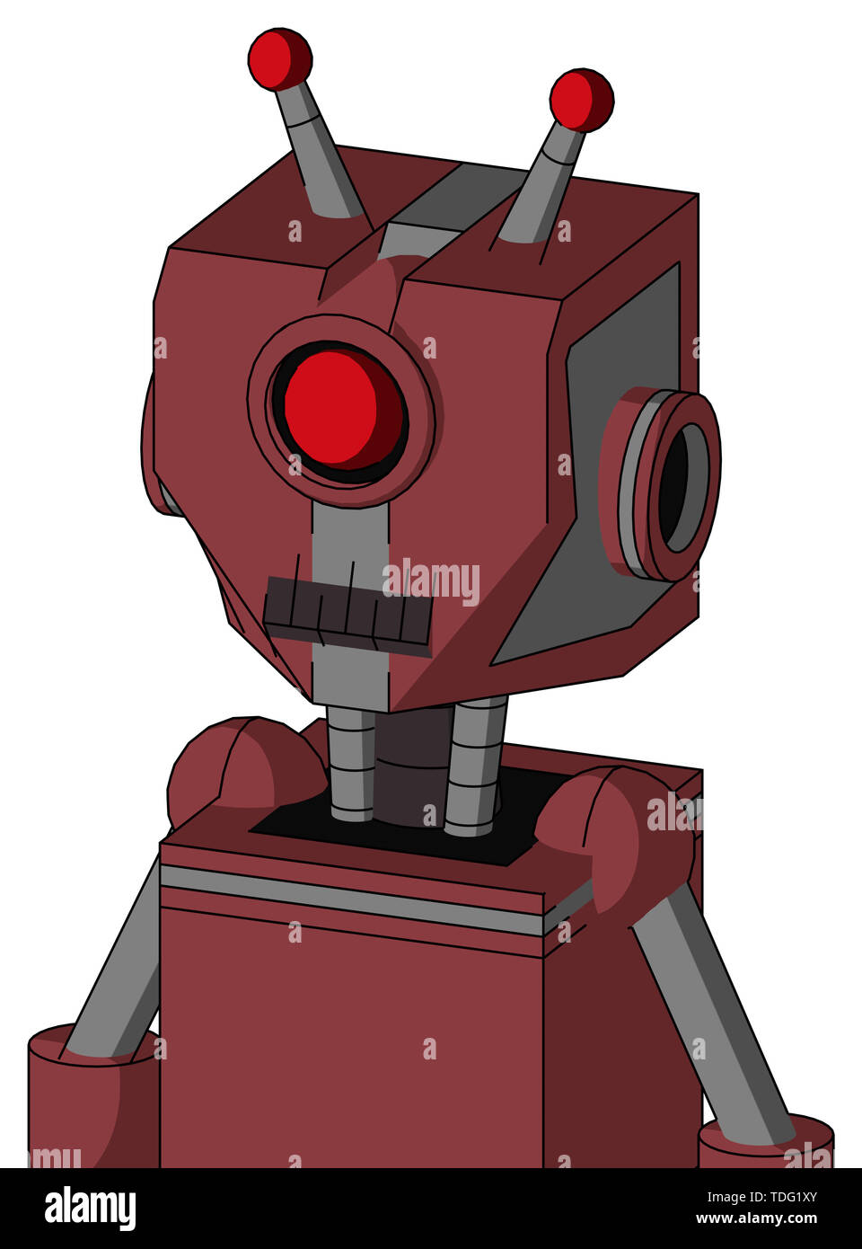 Portrait style red mech with mechanical head and dark tooth mouth and ...