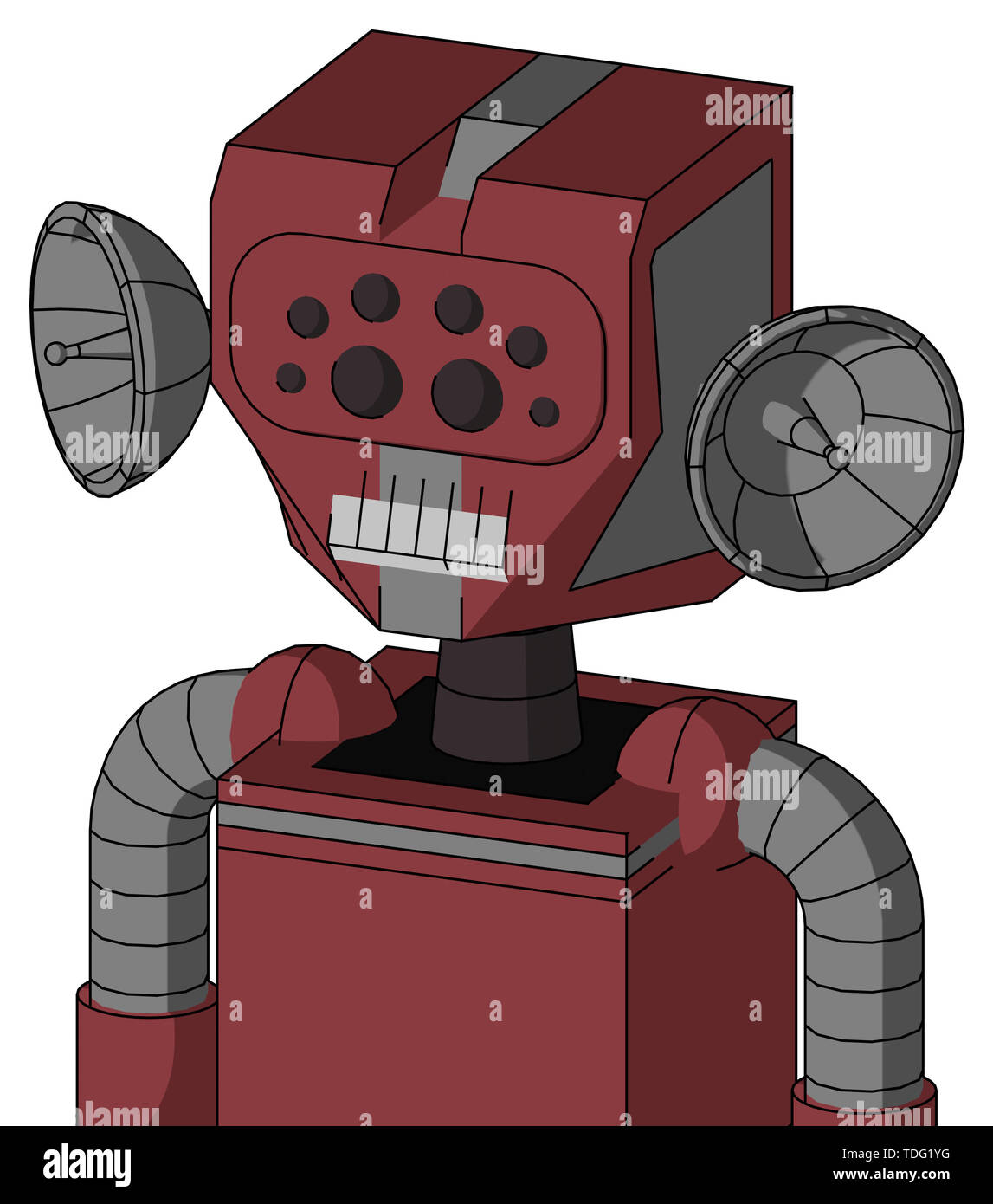 Portrait style red mech with mechanical head and teeth mouth and bug ...