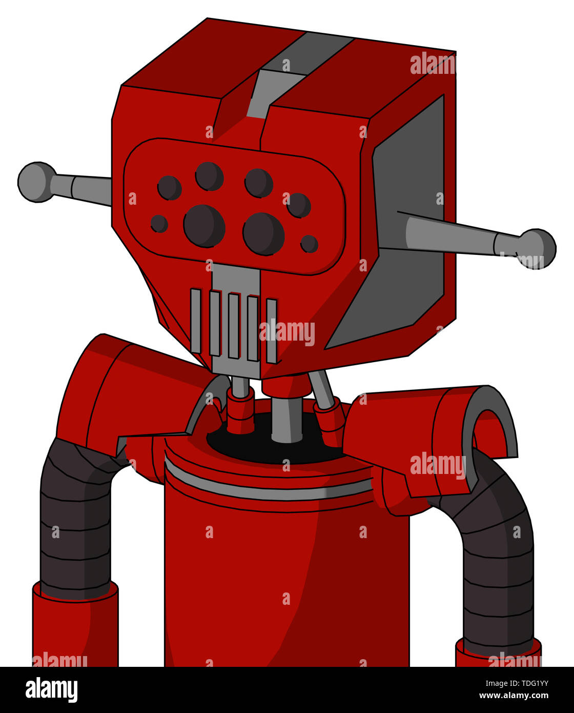 Portrait style red mech with mechanical head and vent mouth and bug ...