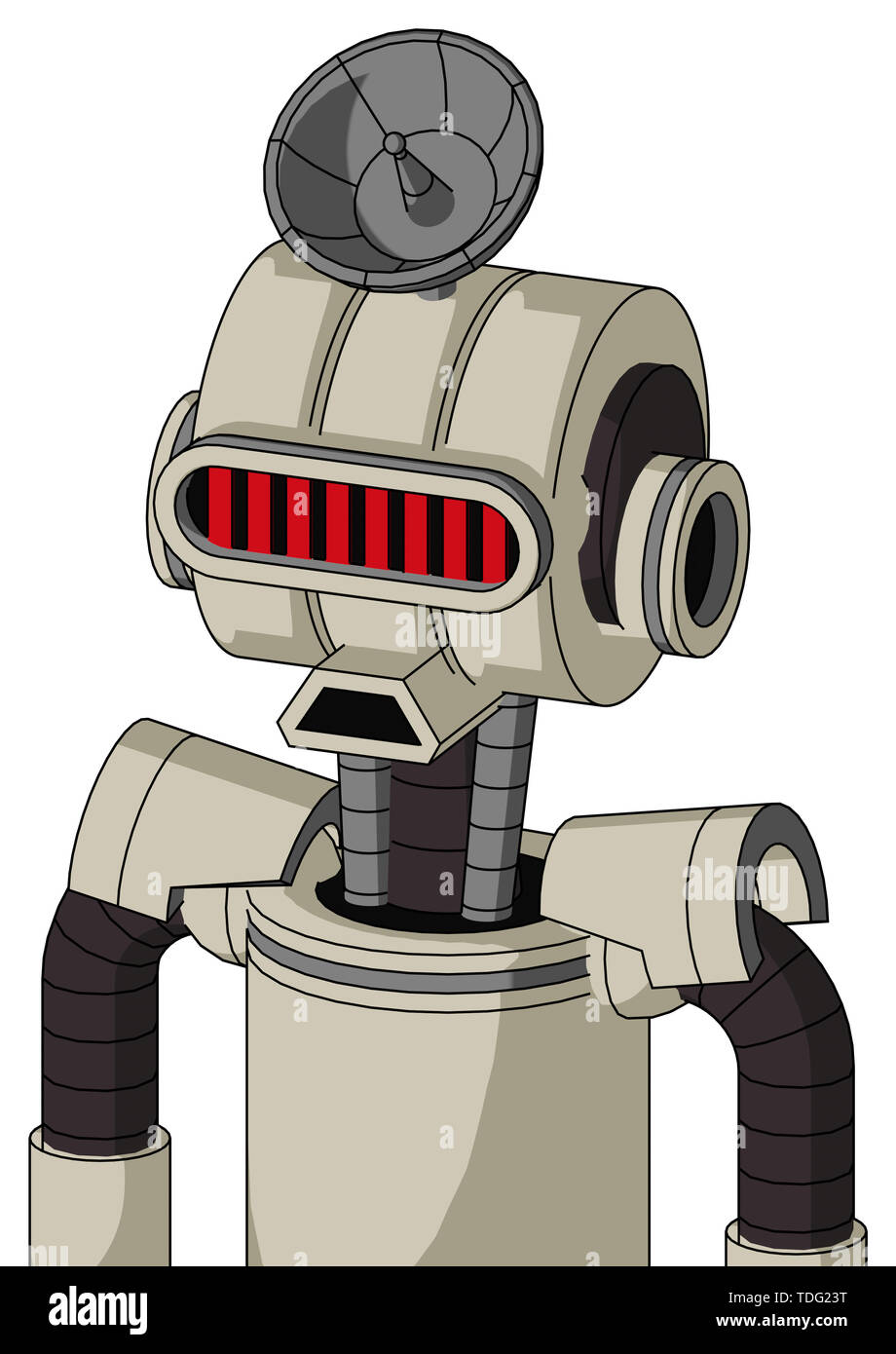Portrait style tan mech with multi-toroid head and sad mouth and visor ...