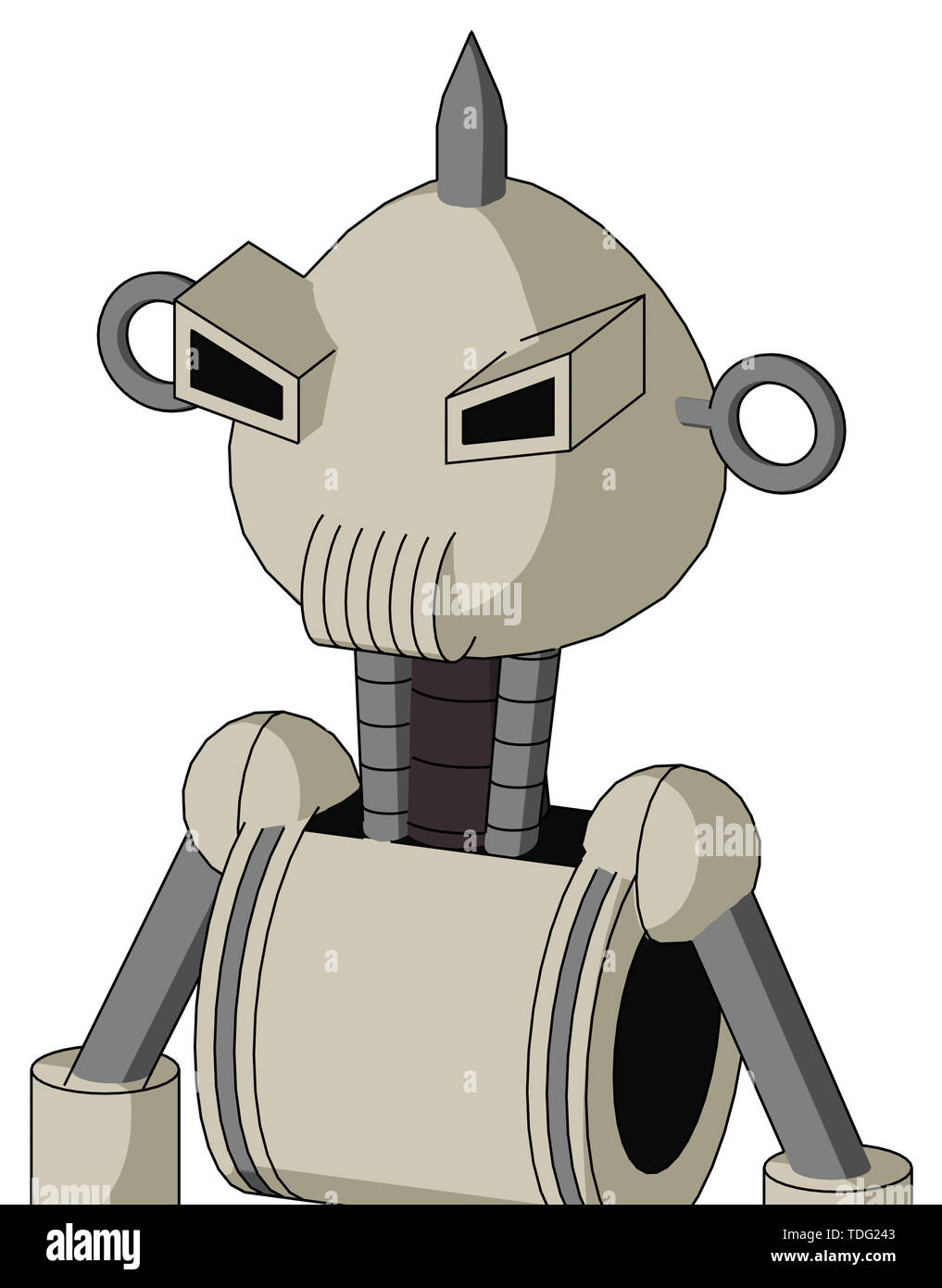 Portrait style tan mech with rounded head and speakers mouth and angry ...