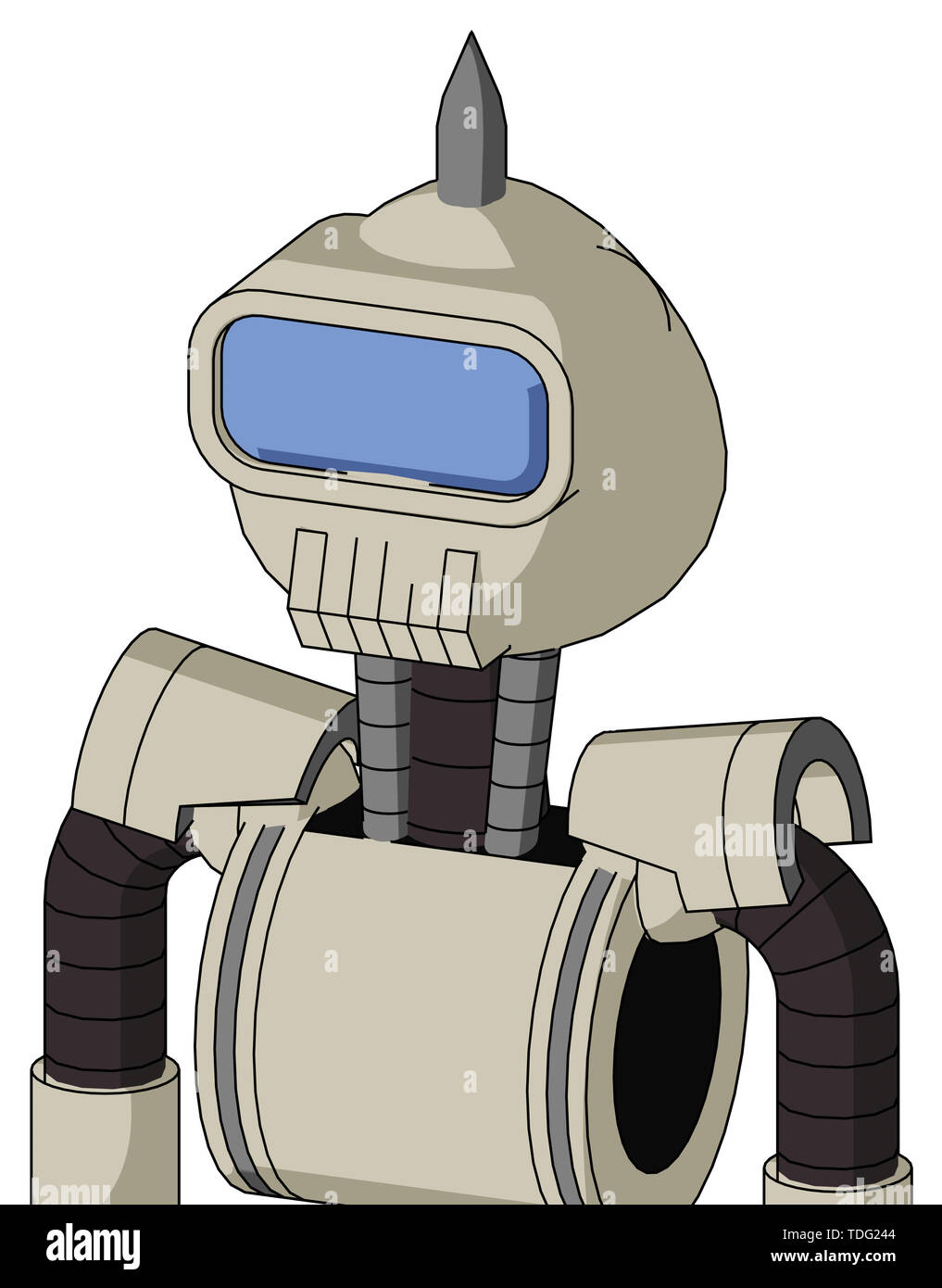 Portrait style tan mech with rounded head and toothy mouth and large ...