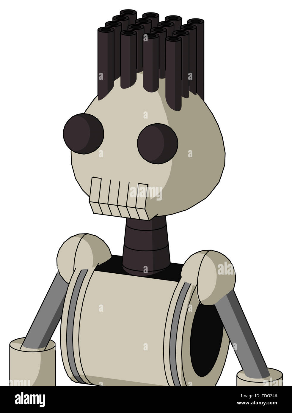 Portrait style tan mech with rounded head and toothy mouth and two eyes ...