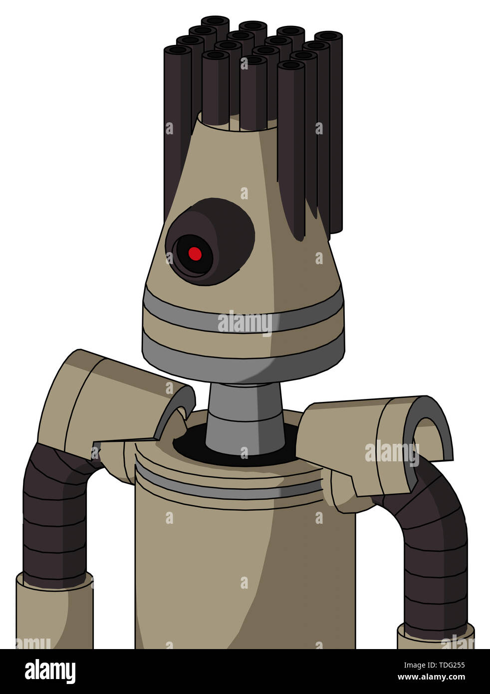 Portrait style tan robot with cone head and black cyclops eye and pipe ...