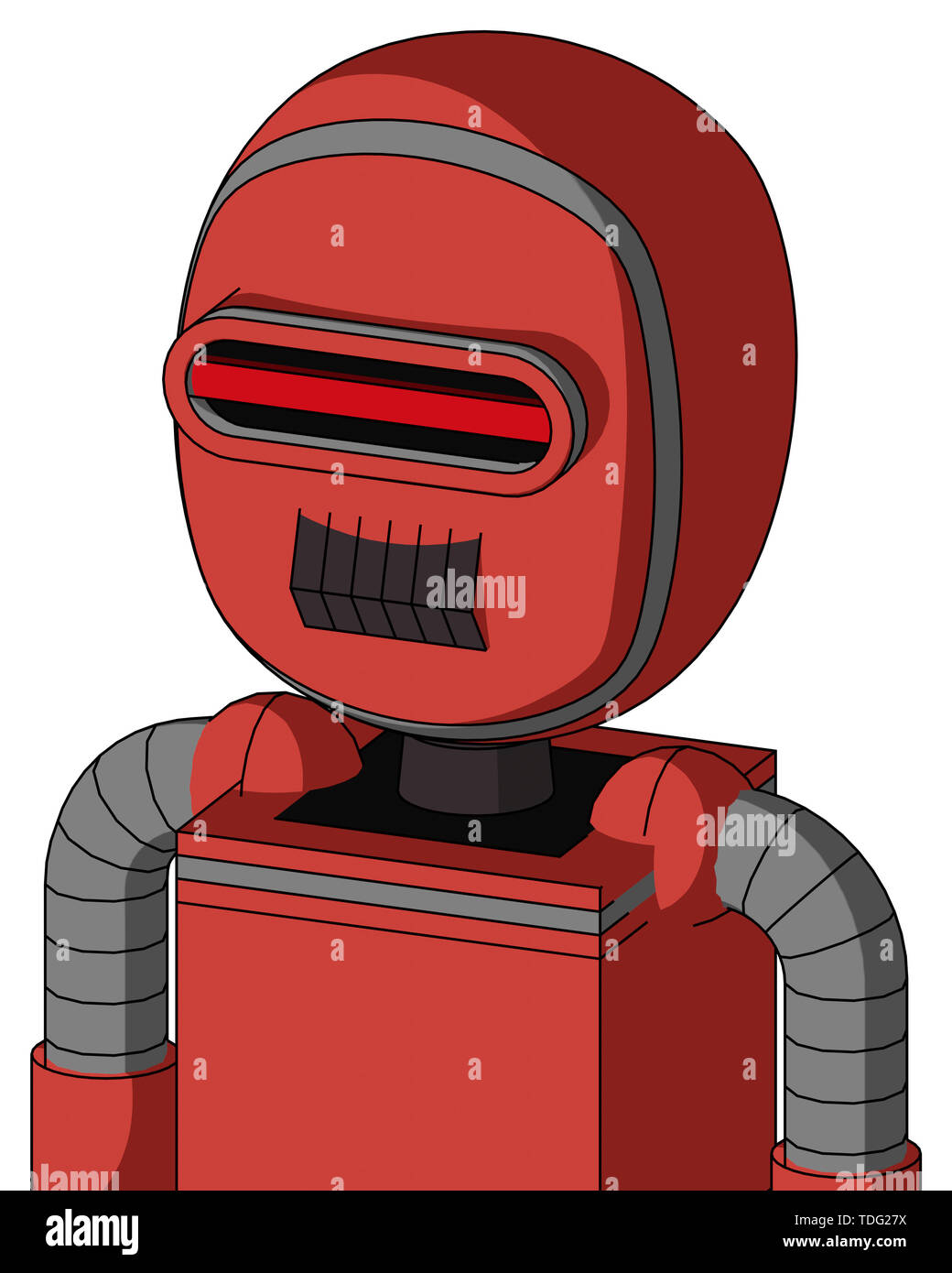 Portrait style tomato-red droid with bubble head and dark tooth mouth ...