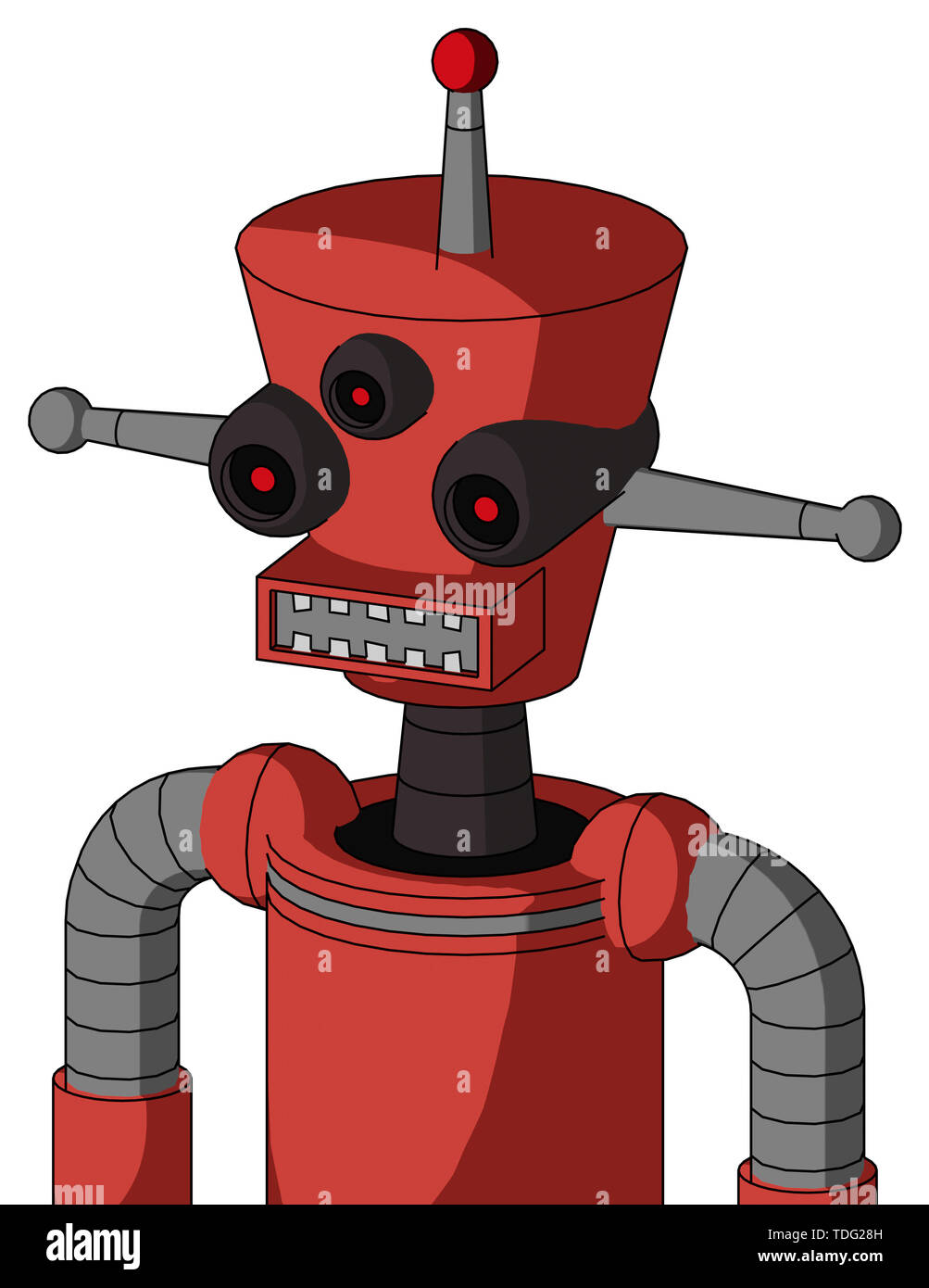 Portrait style tomato-red droid with cylinder-conic head and square ...
