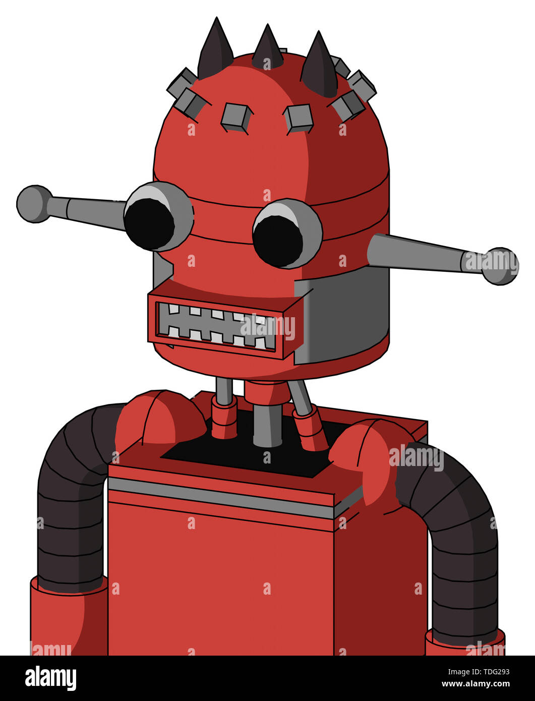 Portrait style tomato-red droid with dome head and square mouth and two ...