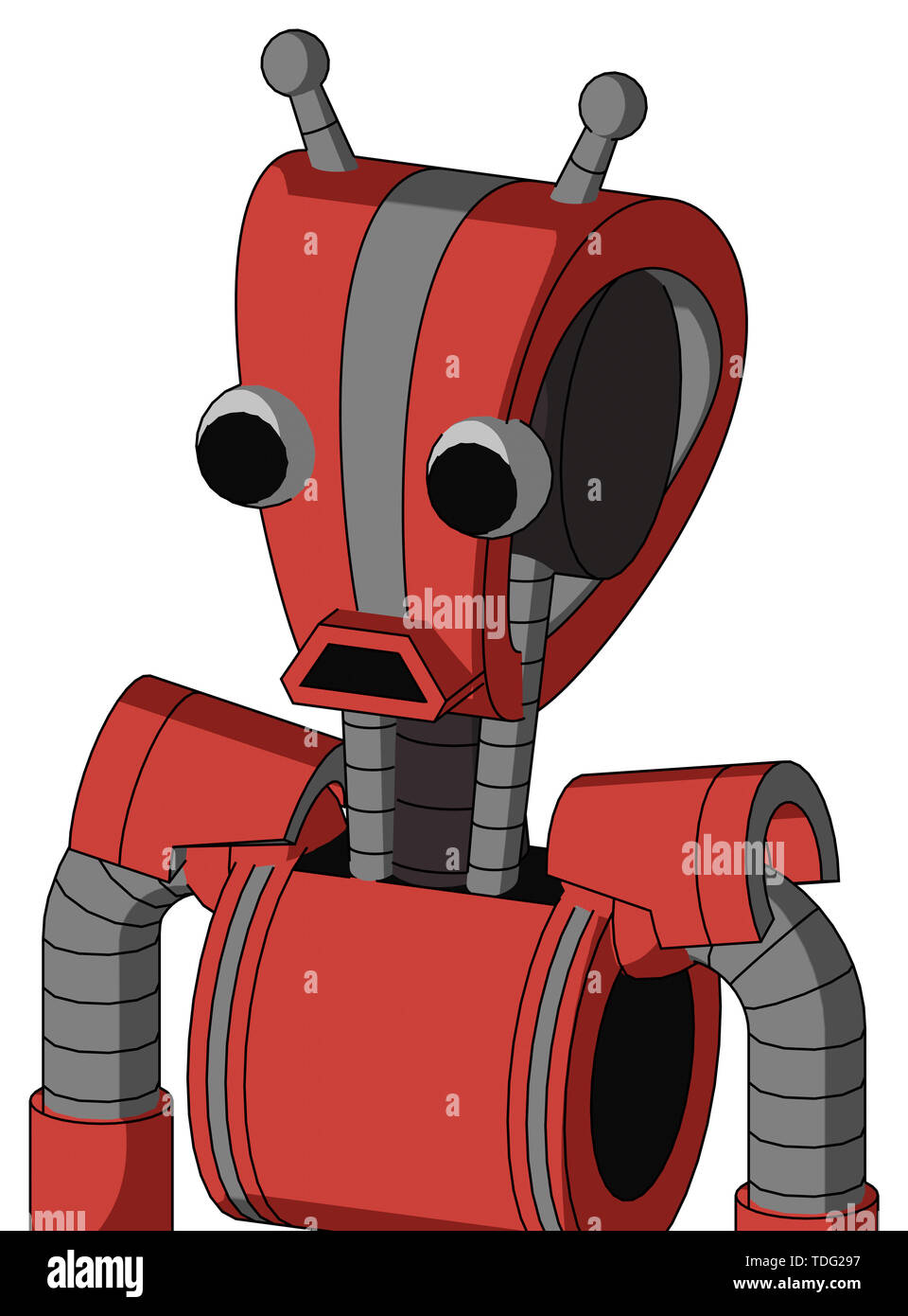 Portrait style tomato-red droid with droid head and sad mouth and two ...
