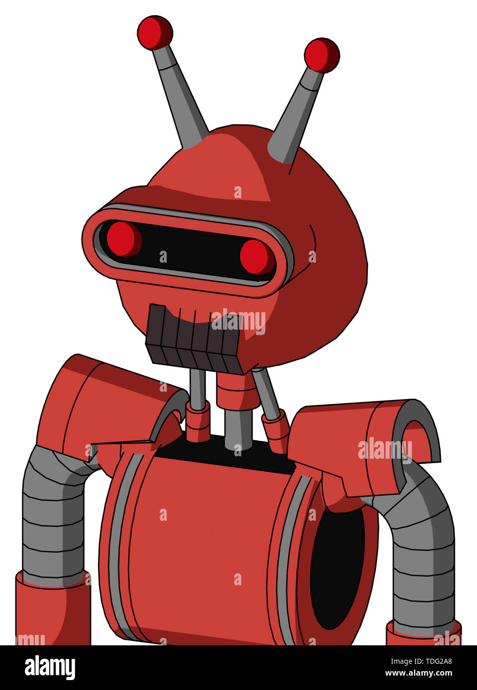 Portrait style tomato-red droid with rounded head and dark tooth mouth ...