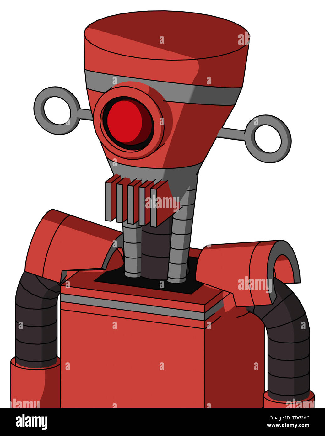 Portrait style tomato-red droid with vase head and vent mouth and ...