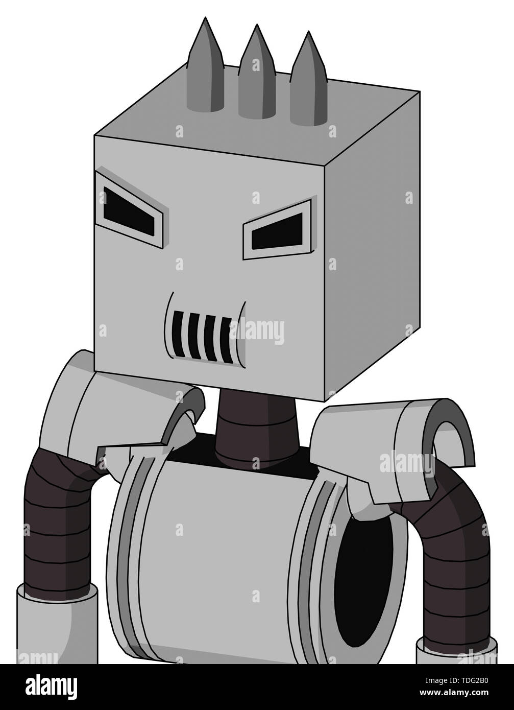 Portrait style white automaton with box head and speakers mouth and ...