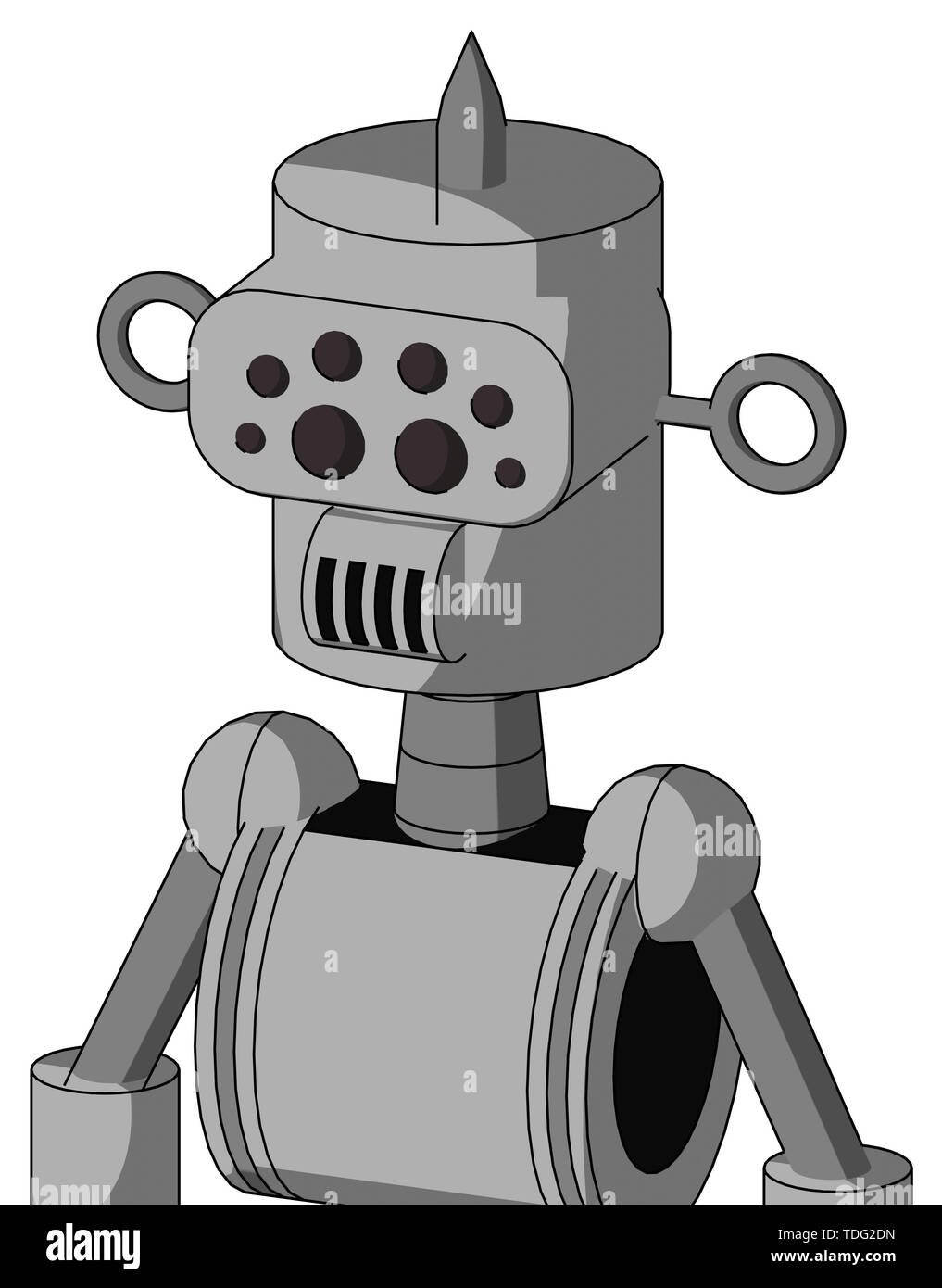 Portrait style white automaton with cylinder head and speakers mouth ...