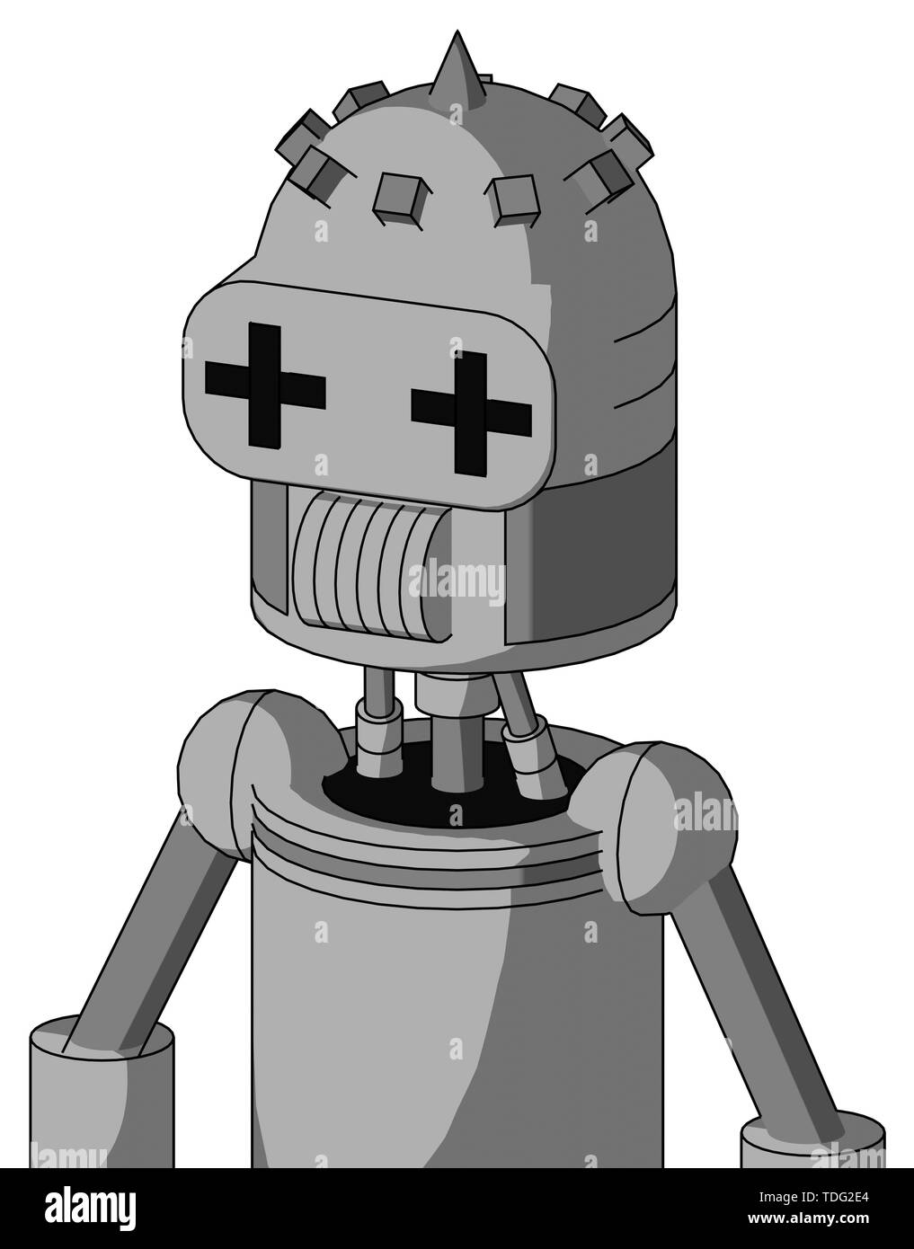 Portrait style white automaton with dome head and speakers mouth and ...