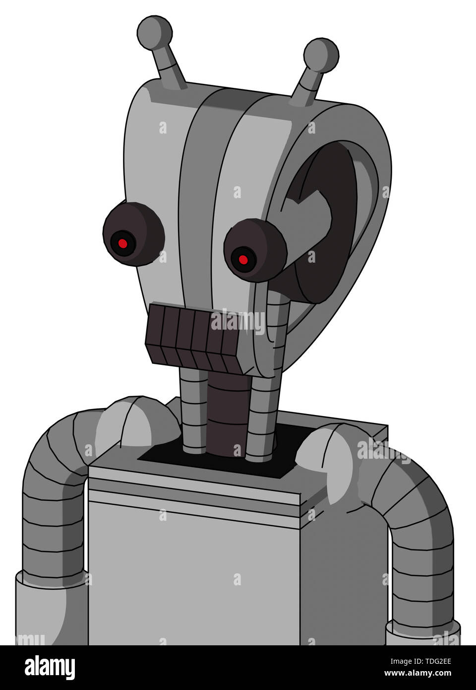 Portrait style white automaton with droid head and dark tooth mouth and ...